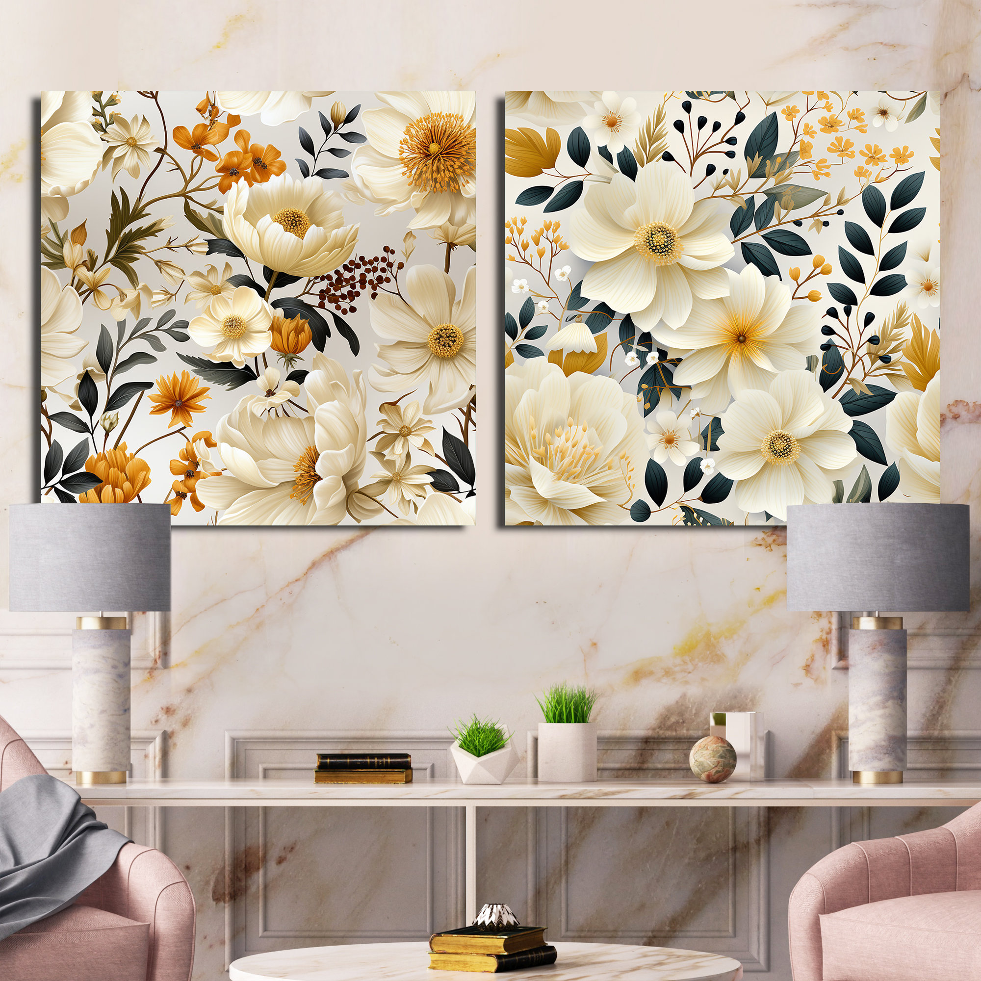 Design Art Beige Boho Chic Poppy Blooms - Abstract Botanicals Square ...