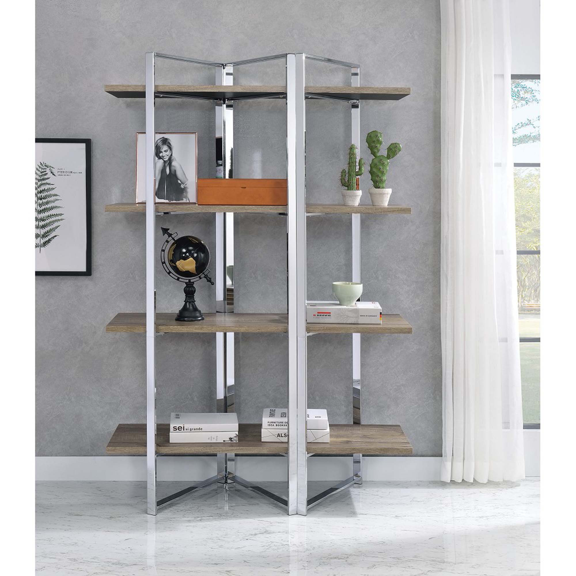 Brayden Studio® Libby Metal Frame Bookshelf With 4 Wooden Fixed Shelves ...