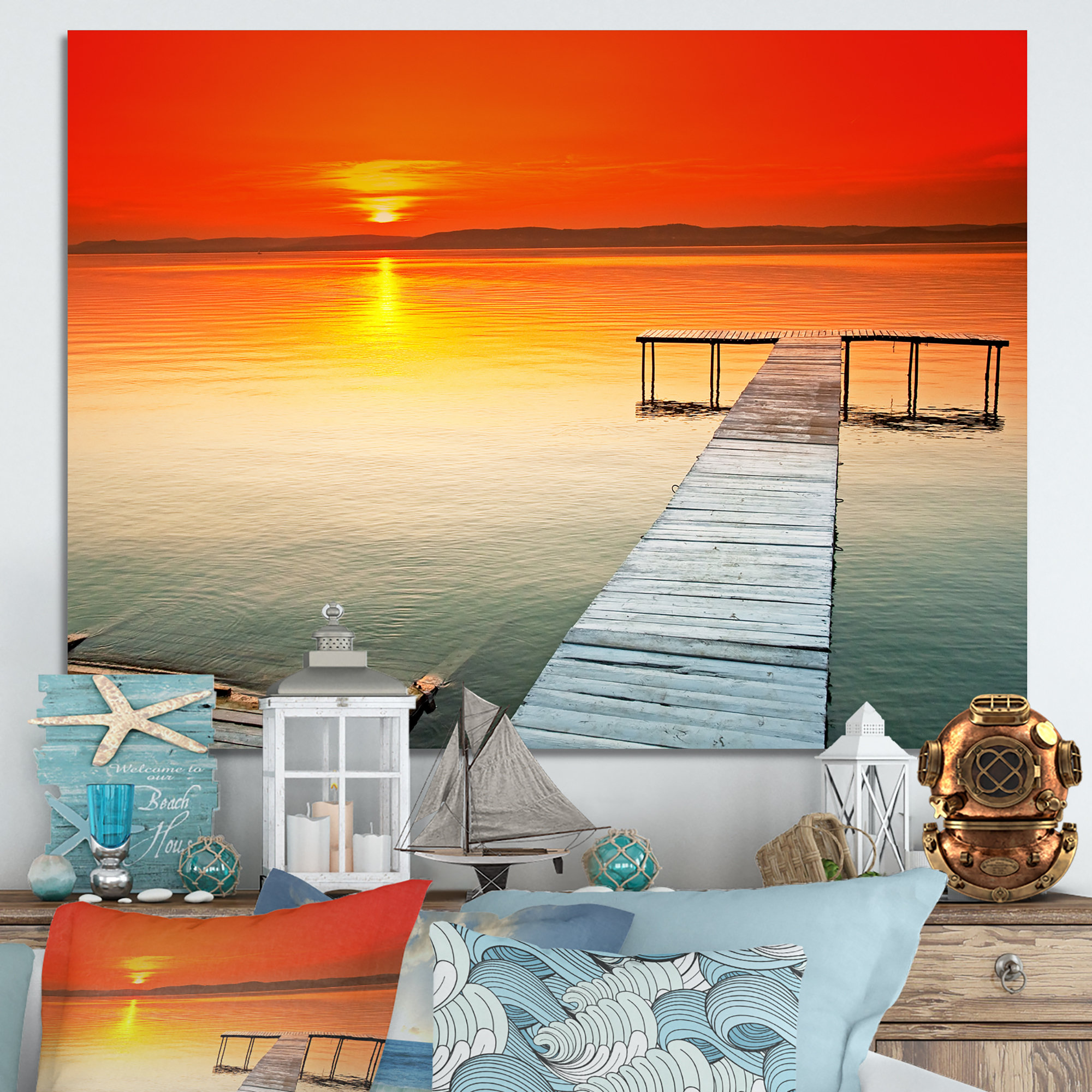 Highland Dunes Relaxing Vivid Peer In Sunset - Nautical & Coastal ...