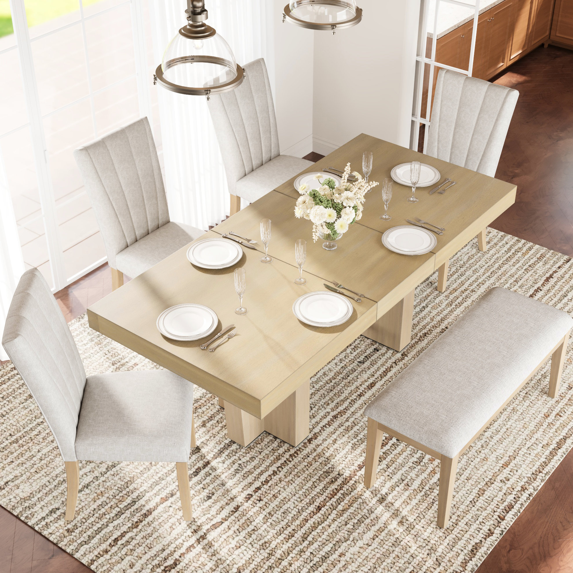 Gracie Oaks 6 - Person Extendable Dining Table With 4 Upholstered ...