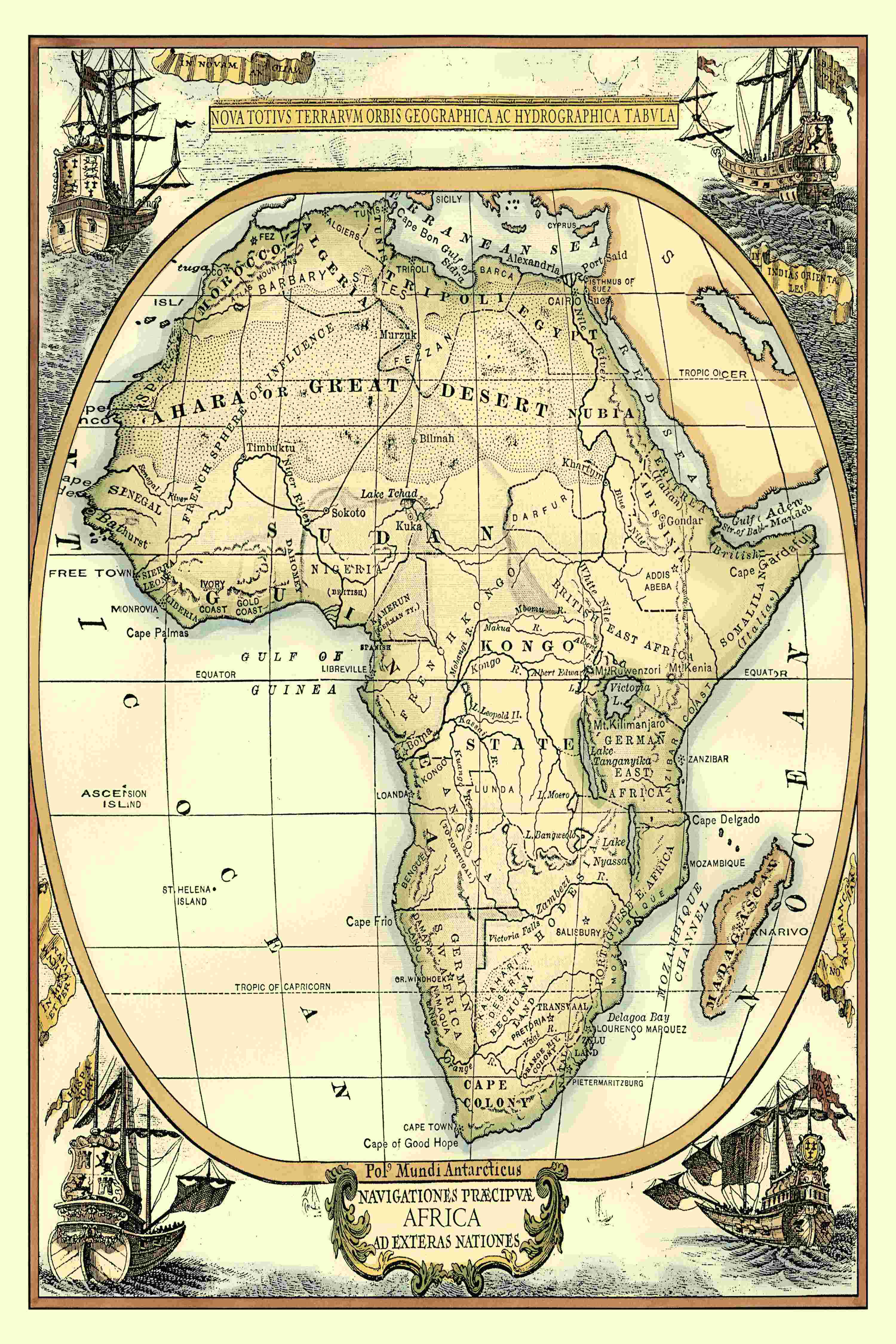 Longshore Tides Nautical Map Of Africa On Canvas by Vision Studio Print ...