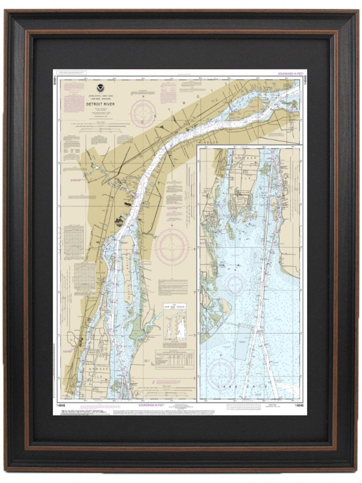 Longshore Tides Lake Erie To Detroit River | Nautical Chart | Framed ...