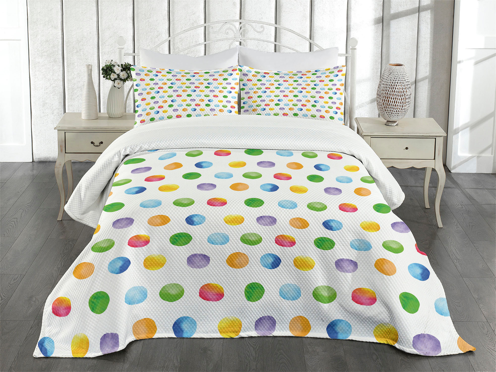 Ambesonne Abstract Bedspread Set Colored Big Polka Dots Multicolor ...