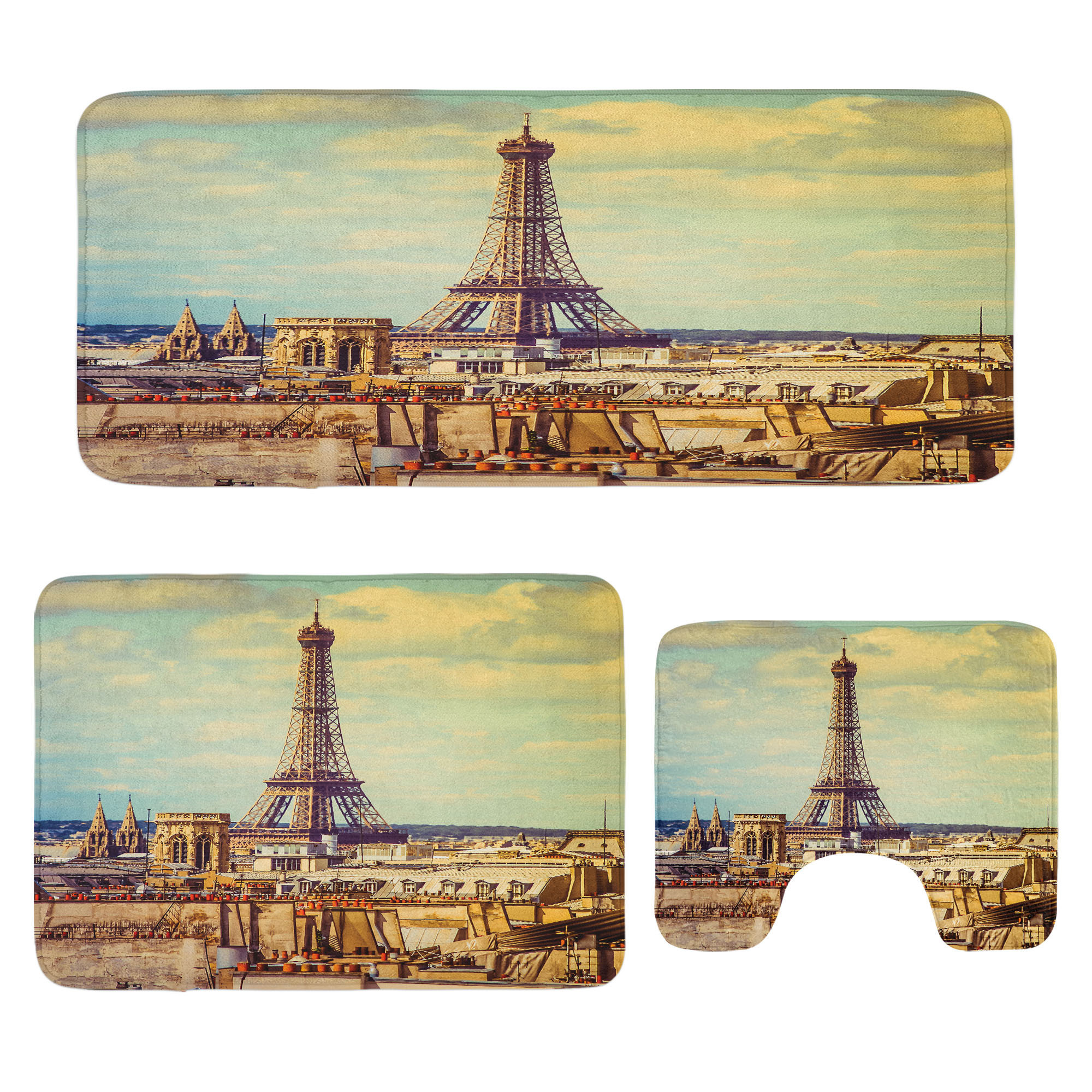 East Urban Home Eiffel Tower Bathroom Rug Set 3 Pieces U-Shape ...