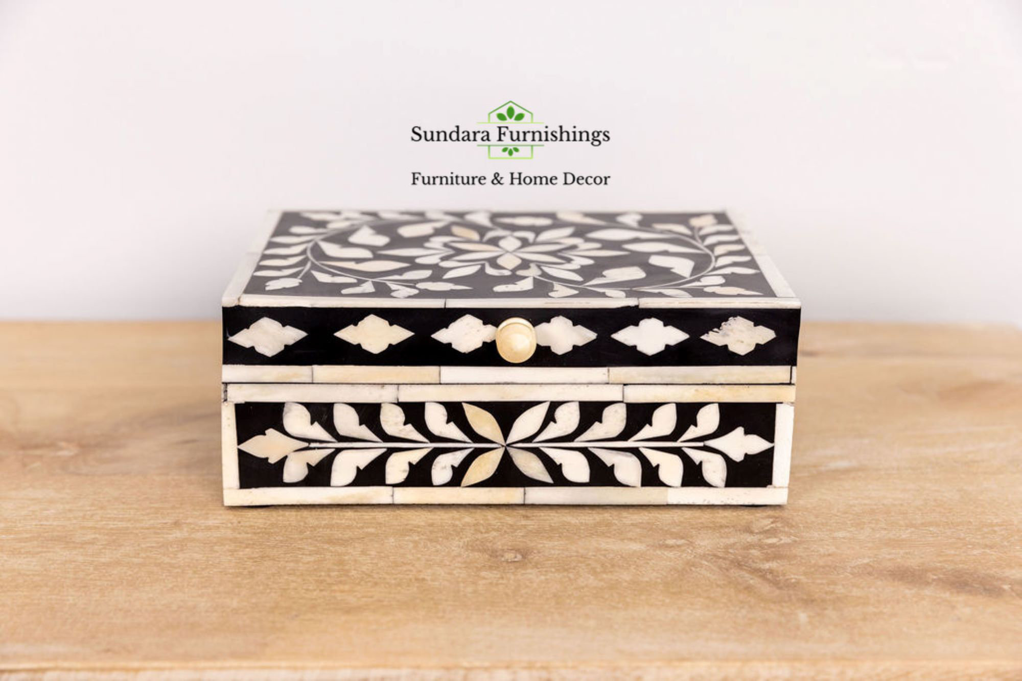 Foundry Select Hand-crafted Large Black And White Bone Inlay Decorative ...