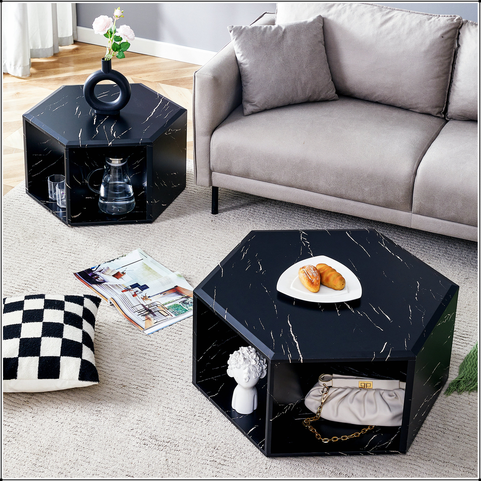 Wrought Studio™ Modern Minimalist Hexagonal Coffee Table Set.Hexagonal ...