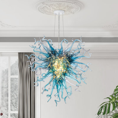 AYEBL Elegant Blue Tone Hand-blown Glass Chandelier, Ceiling Light ...