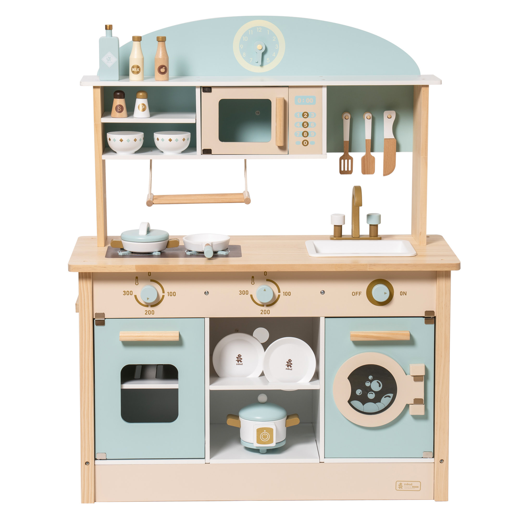 ROBUD Solid Wood Play Kitchen & Accessories Set, Preschool Kitchen Set ...