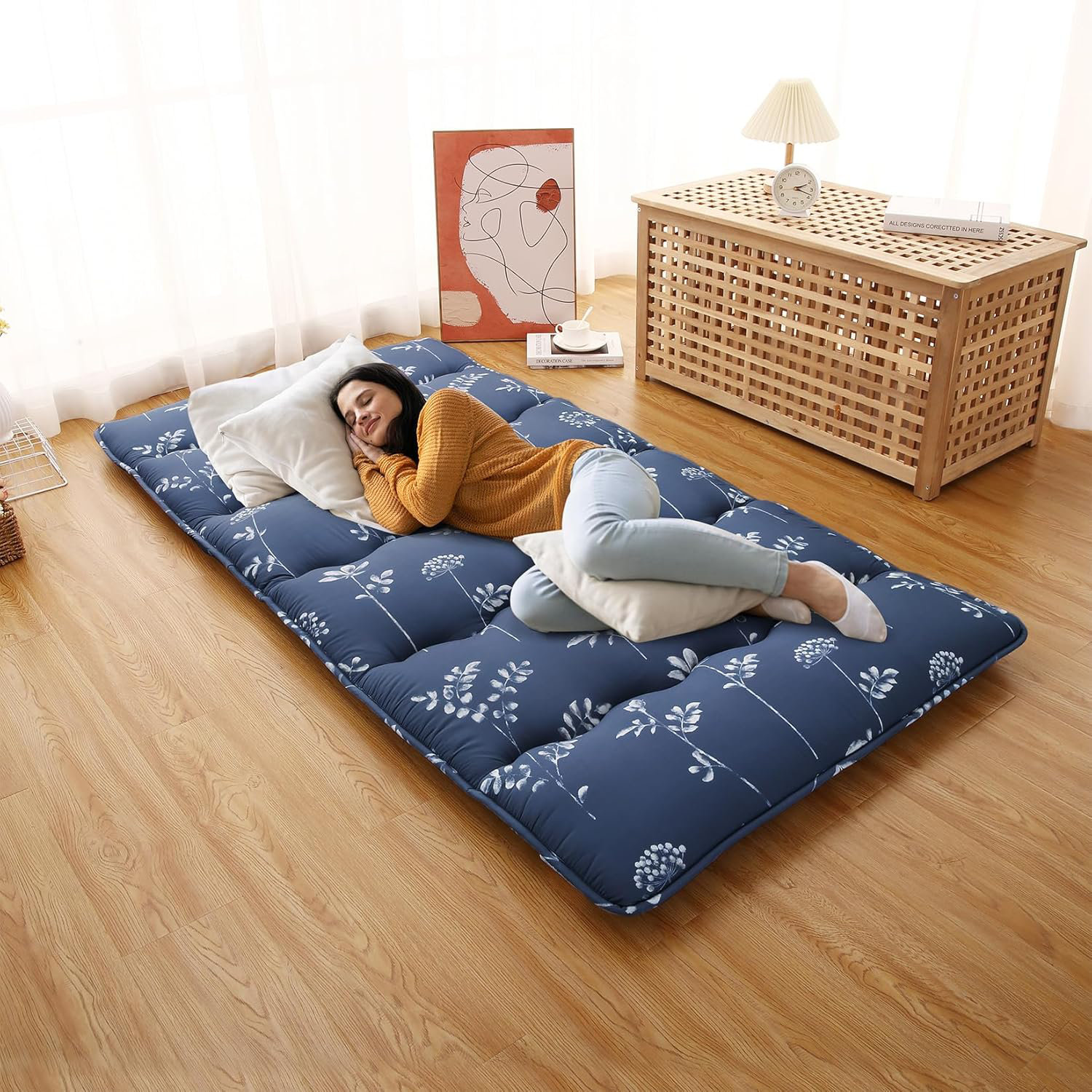 Alwyn Home Futon Floor Mattress Japanese Style Floral Pattern Mattress ...