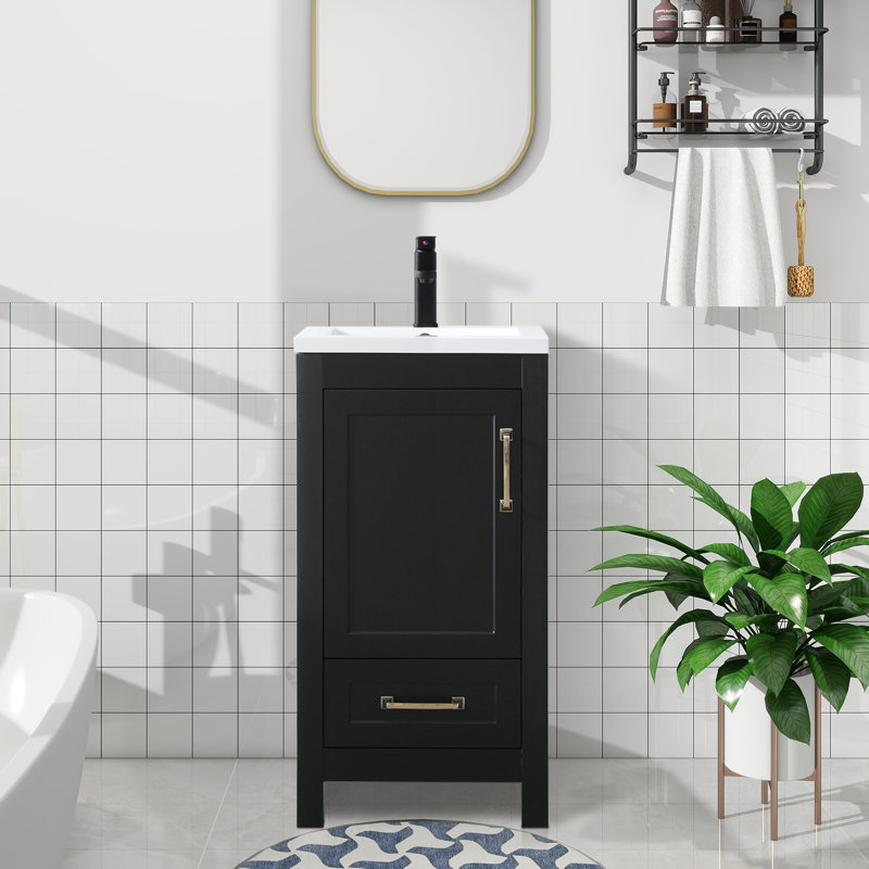 Lark Manor™ Wimer 18'' Small Bathroom Vanity with Ceramic Sink Top ...