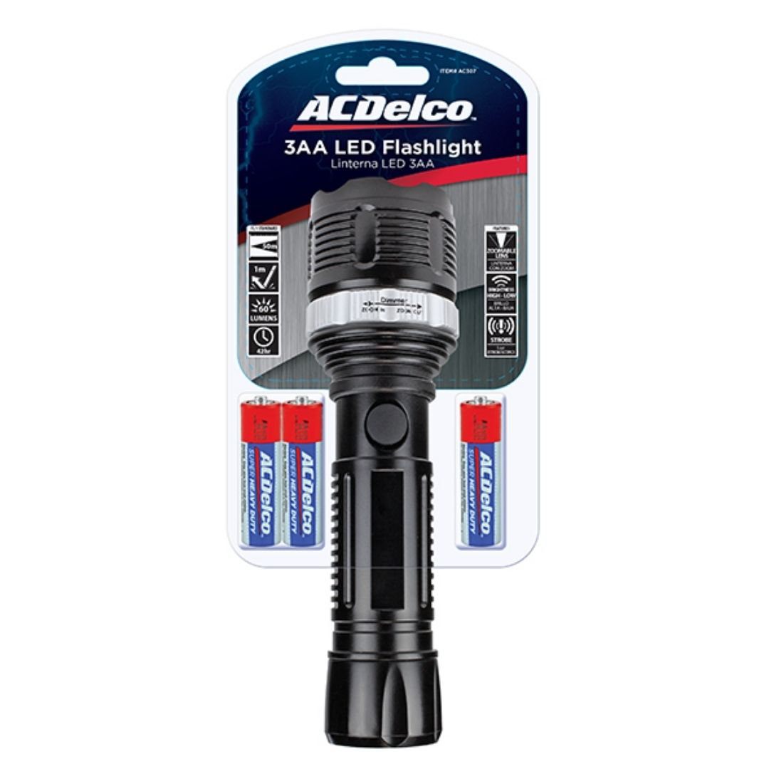 Acdelco Linterna Led Flashlight, 60 Lumens, 165 Ft Range, Powered By 3 ...