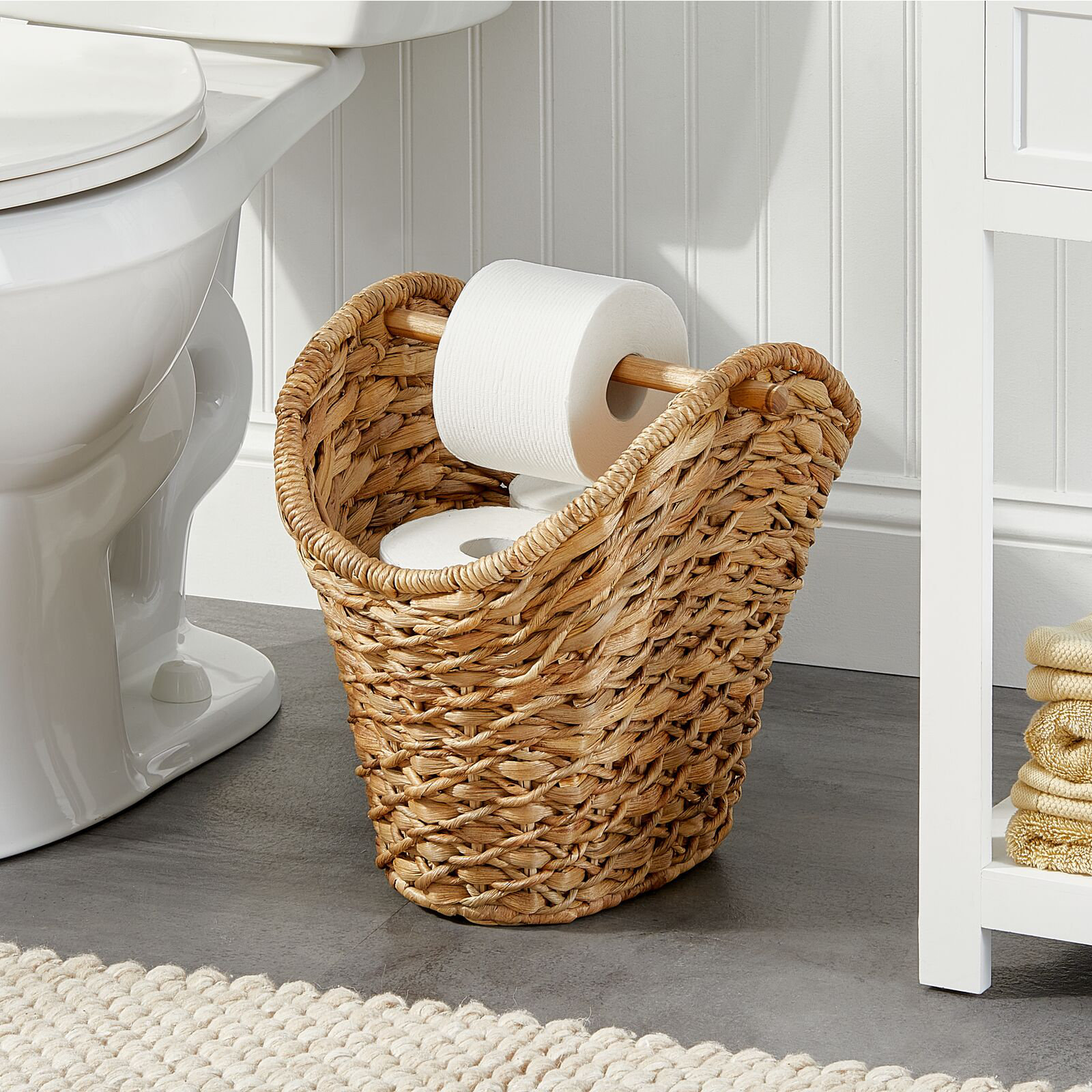 mDesign Water Hyacinth Toilet Paper Dispenser Basket for Bathroom ...
