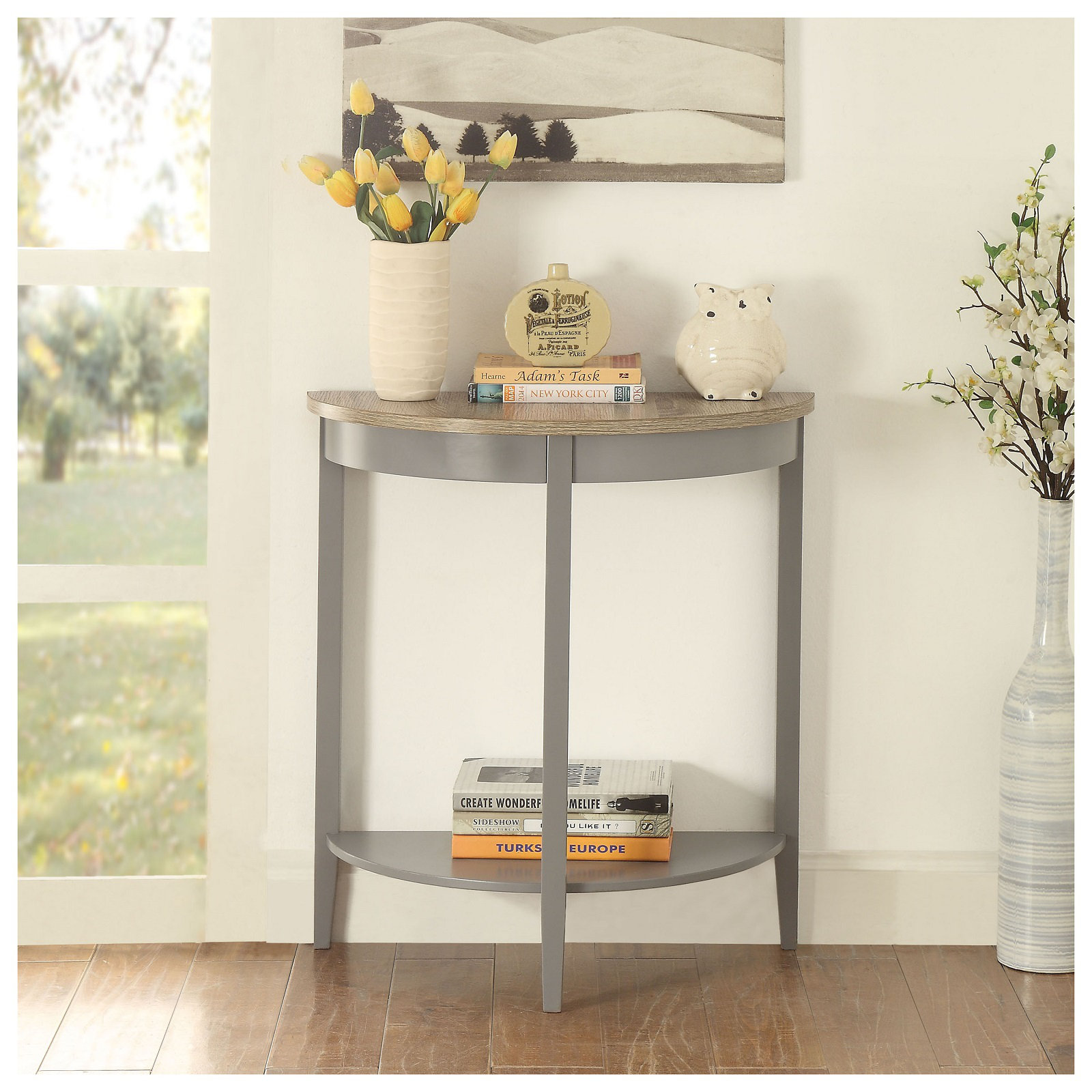 August Grove Half Moon Console Table With Grey Base - Wayfair Canada