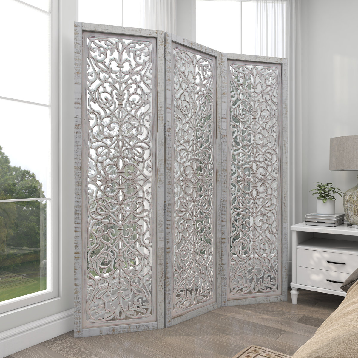 One Allium Way® Wooden Handmade Hinged Foldable Partition 3 Panel ...