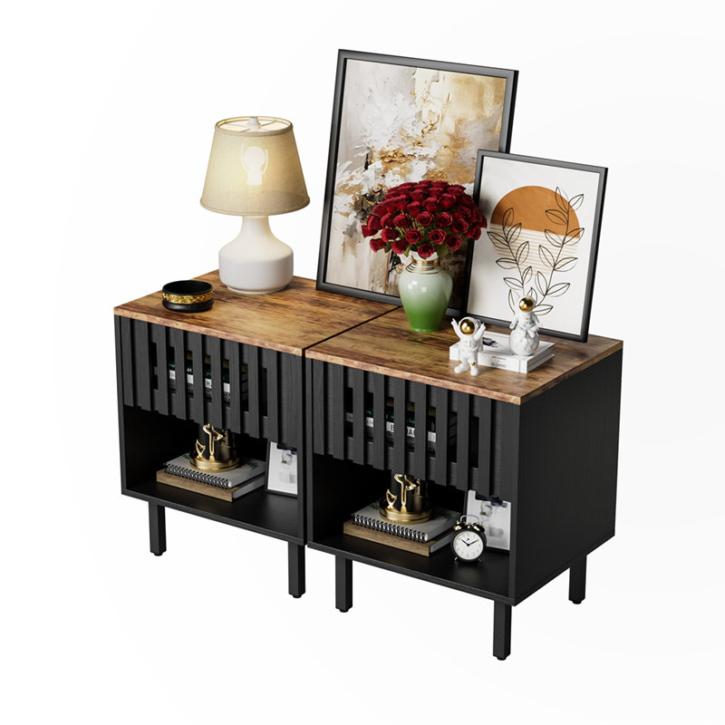 Latitude Run® Mid Century Modern 2-Set Nightstands with Grille Doors ...