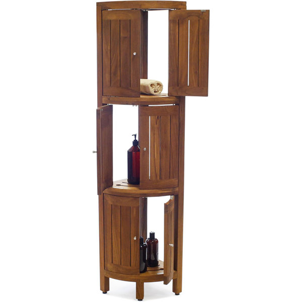 Aqua Teak Kai Four-Tier Corner Teak Bath Stand with Front-Facing Doors ...
