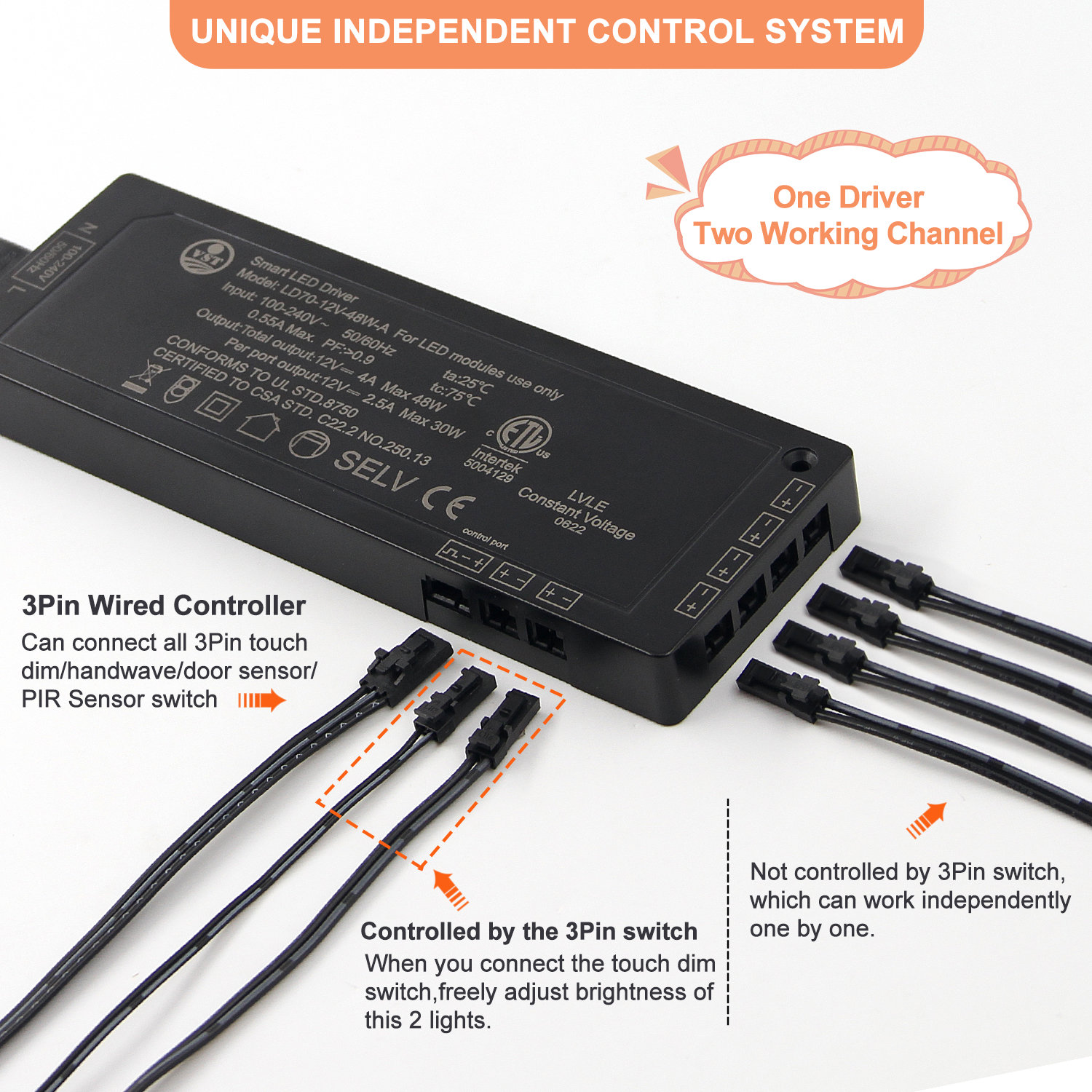 VST LED Electronic Transformer Black Led Driver With 6 JST ports and ...