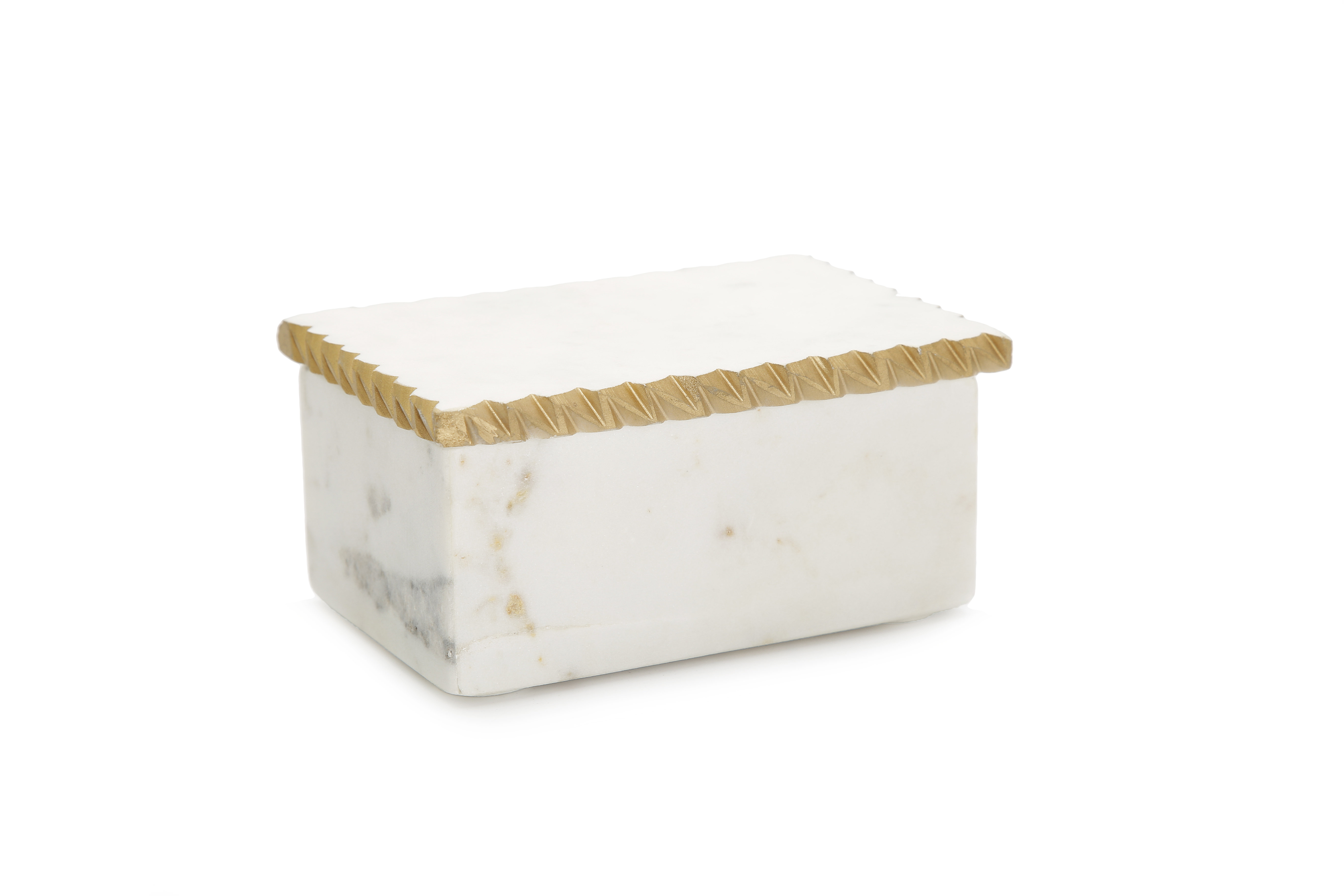Everly Quinn White Marble Decorative Box W/ Cover Gold Dimensional ...