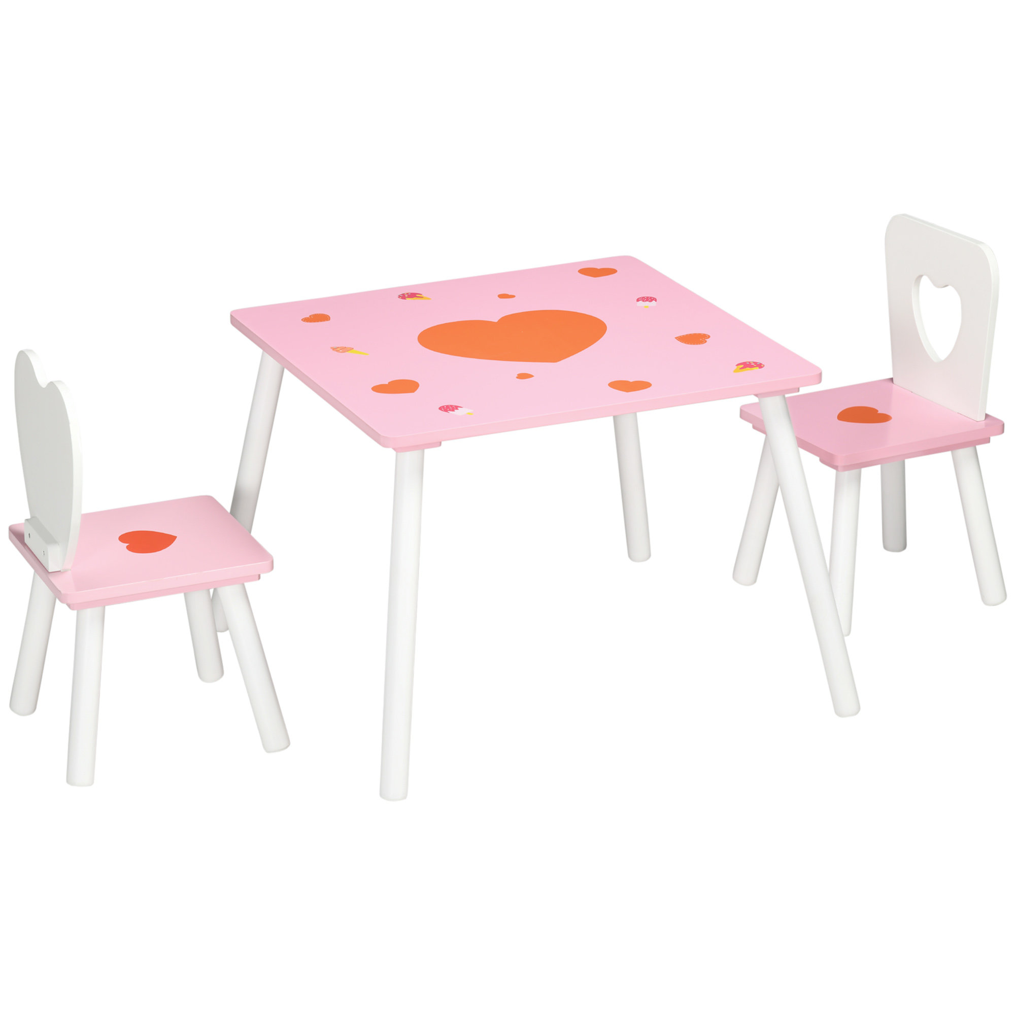 Qaba Wooden Kids Table And Chair Set With Love Heart Patterns For Arts ...