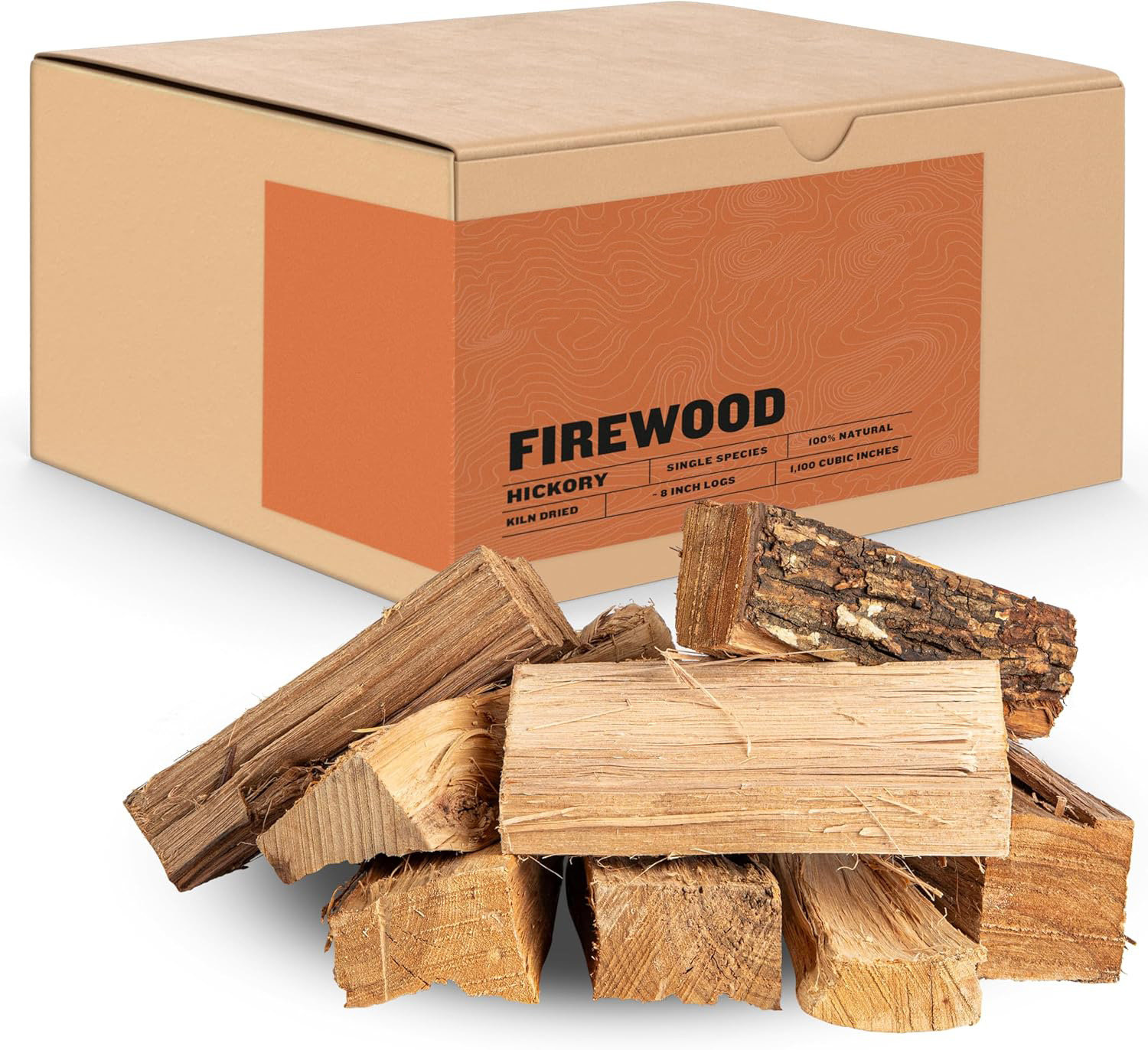 ENDOSTO Kiln Dried Firewood - Hickory, 1100 Cu. in, 16-18 Logs ~ 8" x 2 ...