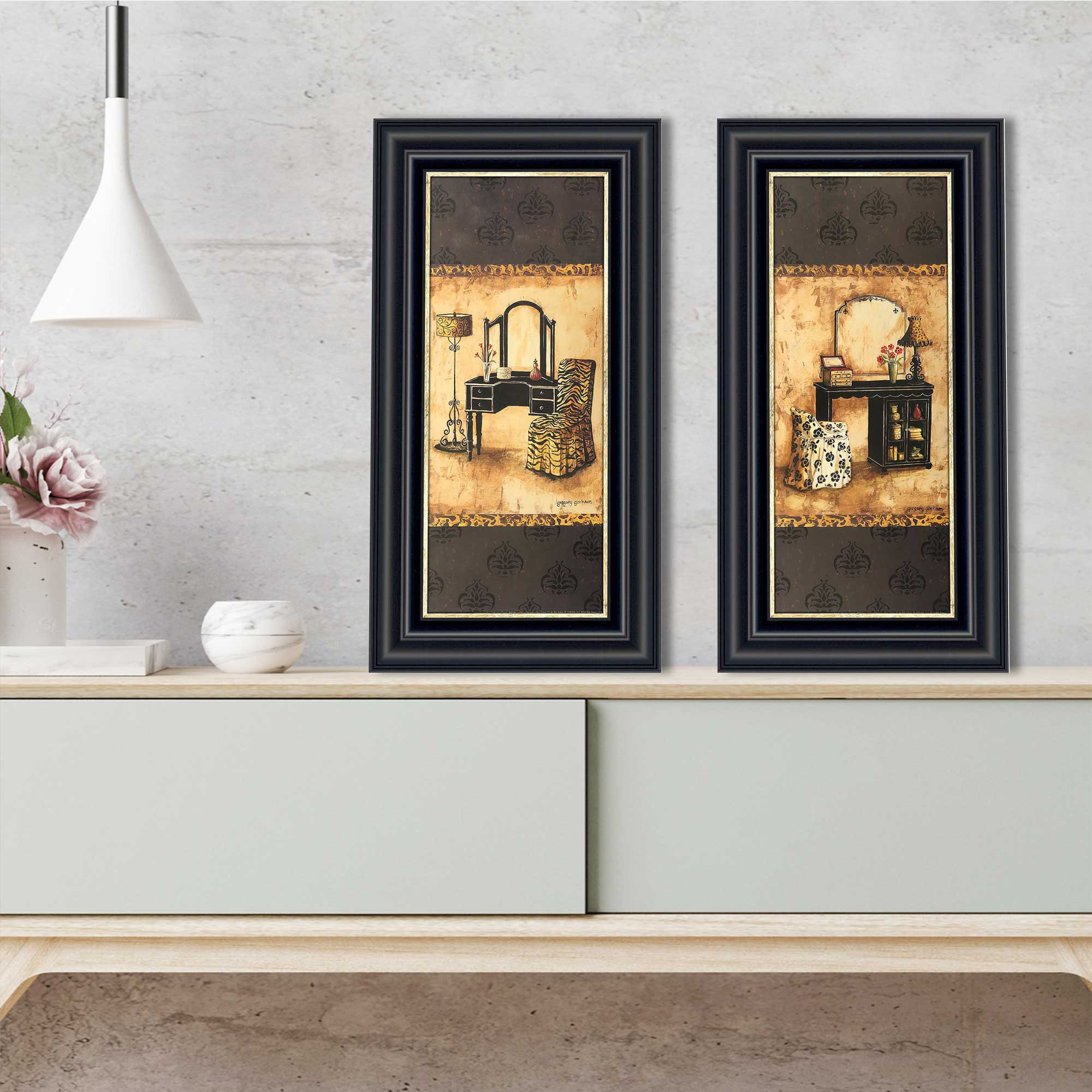 House of Hampton Vintage Vanity Panel I - 2 Piece Picture Frame Print ...