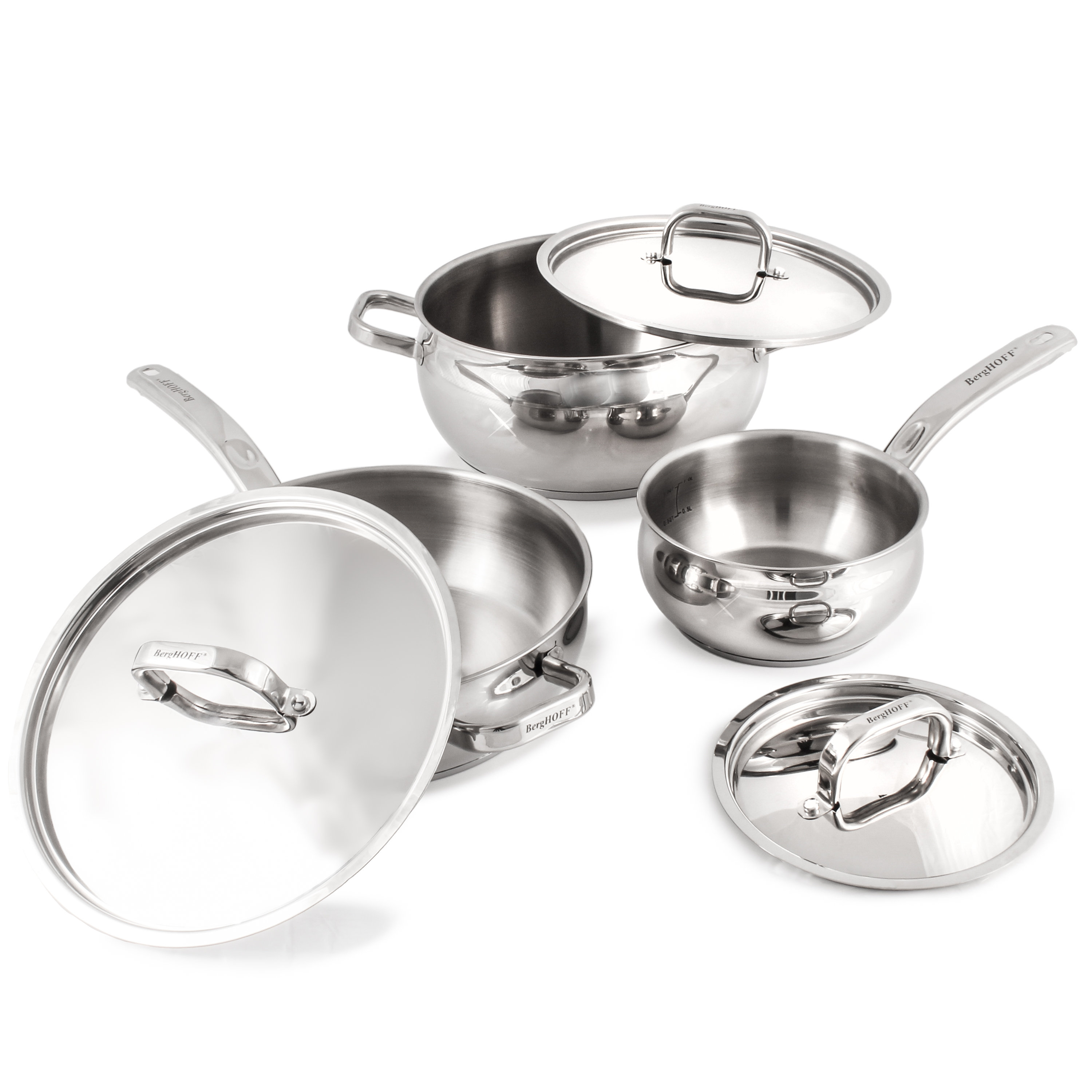 BergHOFF Belly Shape 6pc 18/10 Stainless Steel Cookware Set with SS ...