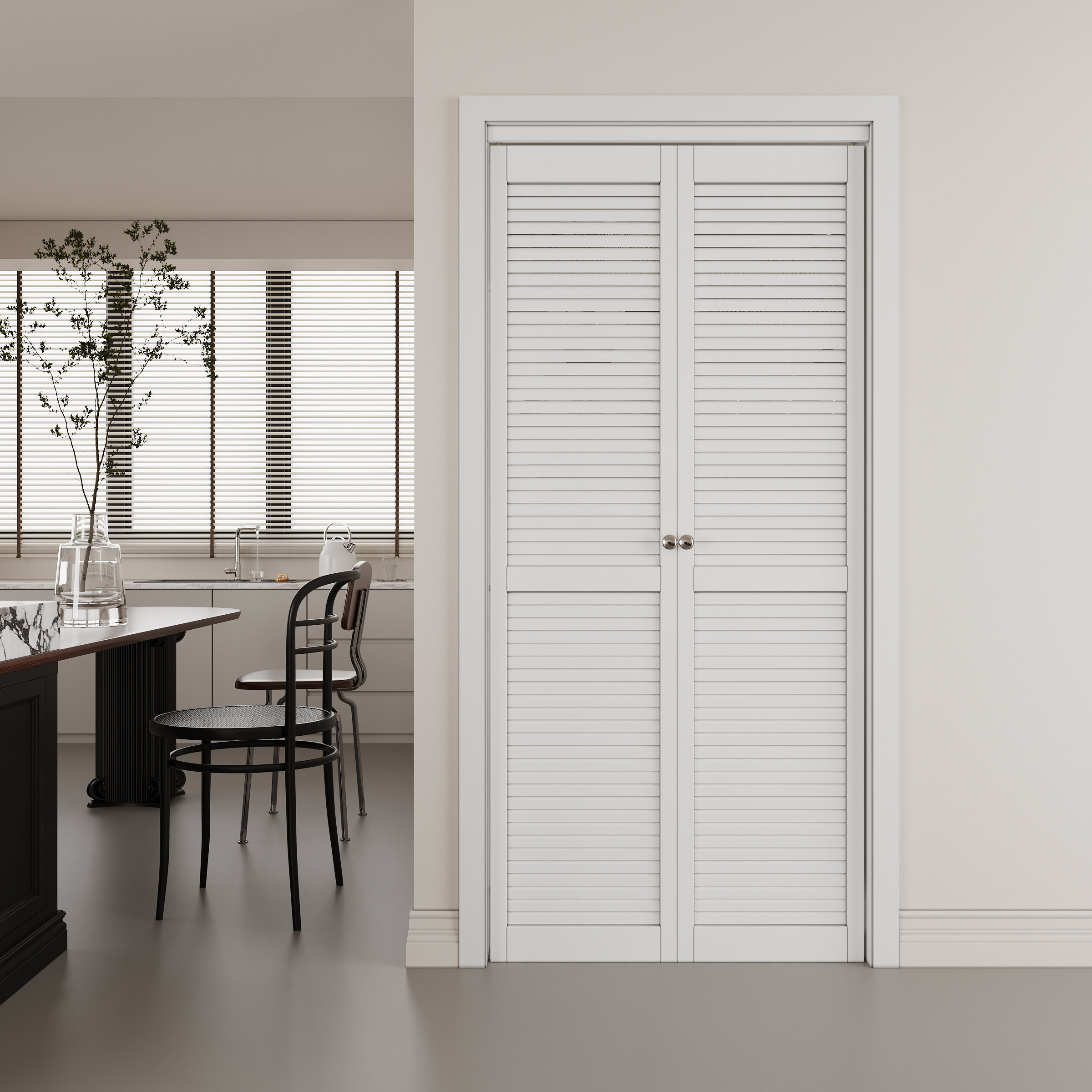 HOZONE Louvered Wood Solid Manufactured Wood French Pivot Door With ...