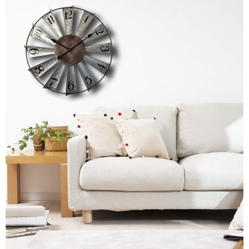 Gracie Oaks Windmill Distressed Metal Wall Clocks Rustic Large ...