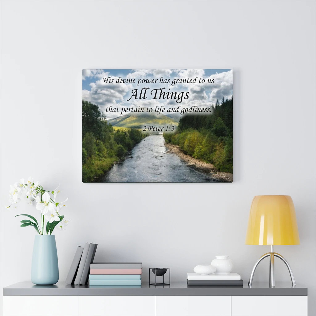 Blue Elephant All Things 2 Peter 1:3 - Wrapped Canvas Typography ...