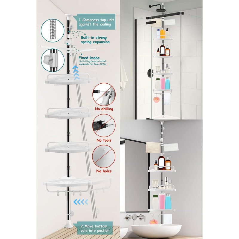 Rebrilliant Colchester Tension Pole Stainless Steel Shower Caddy | Wayfair