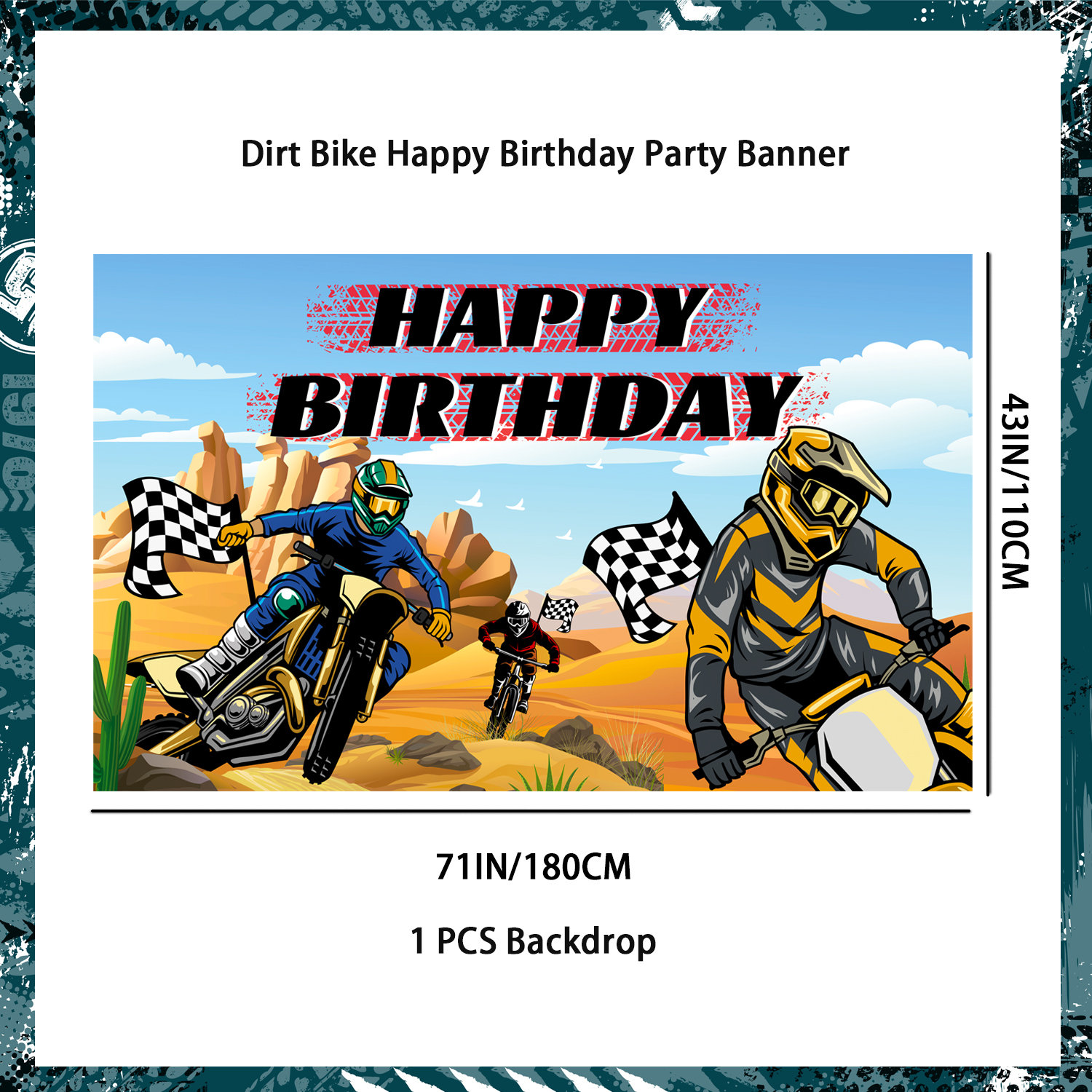 The Party Aisle™ Motorcycle Happy Birthday Backdrop, 71''x43'' Dirt ...
