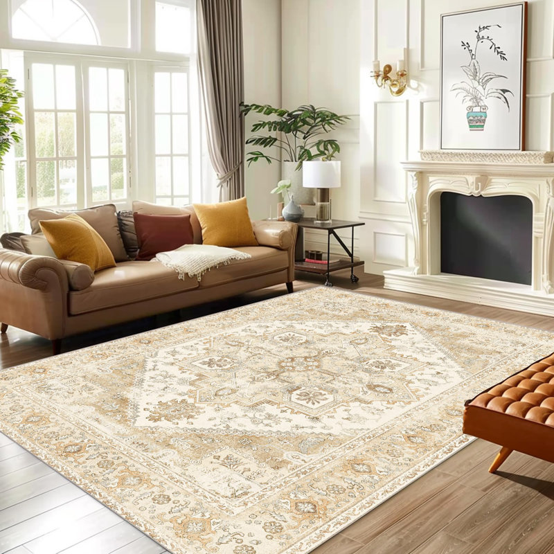 Bungalow Rose Beige Brick Area Rug Machine Washable Oriental Non-Slip ...