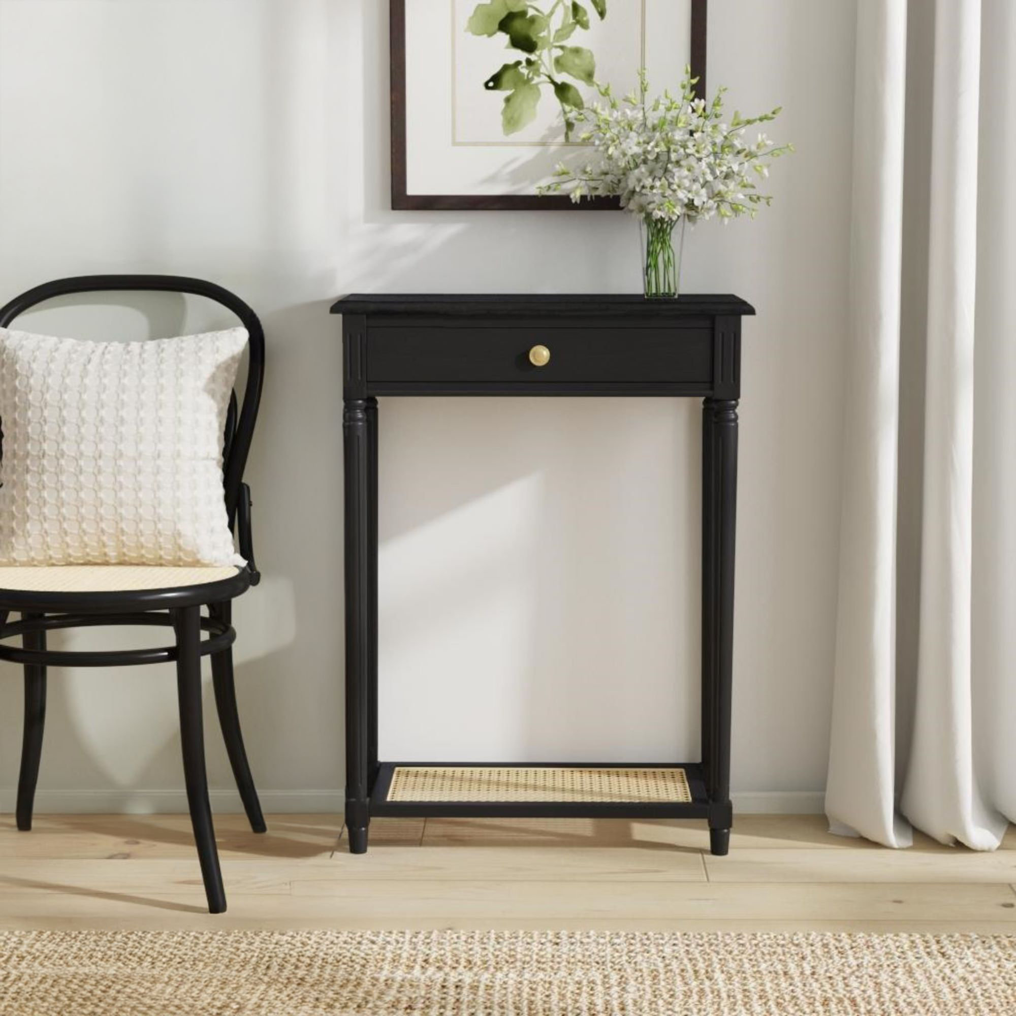 Bay Isle Home™ Carterlee Console Table w/ Drawer and Cane Shelf ...