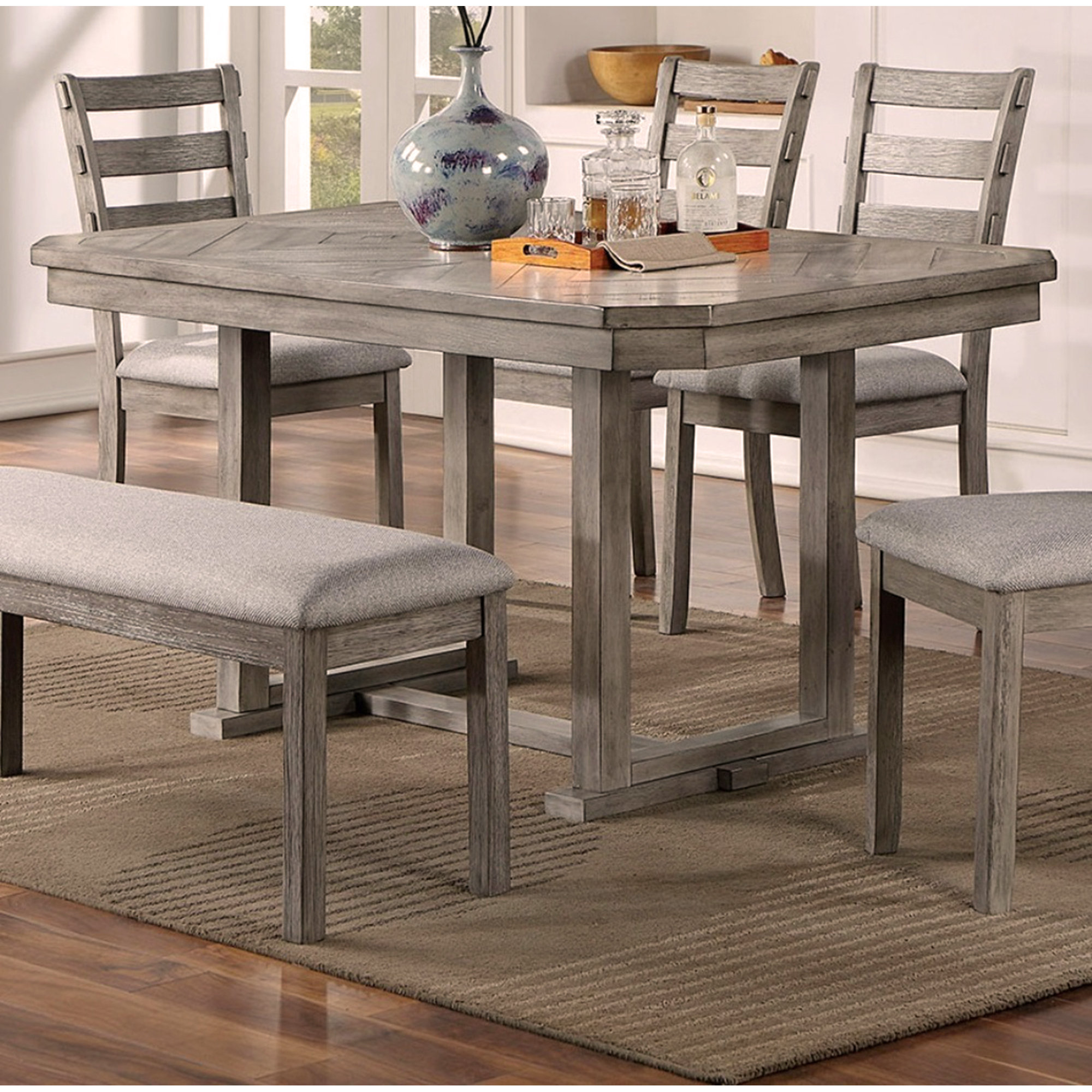 Lark Manor™ Dining Table 6x Side Chairs 7pcs Dining Set Grey Finish ...