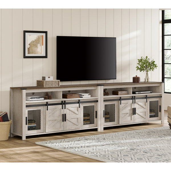 Fitueyes TAIHE 118" Farmhouse TV Stand With Open Storage Shelves And ...