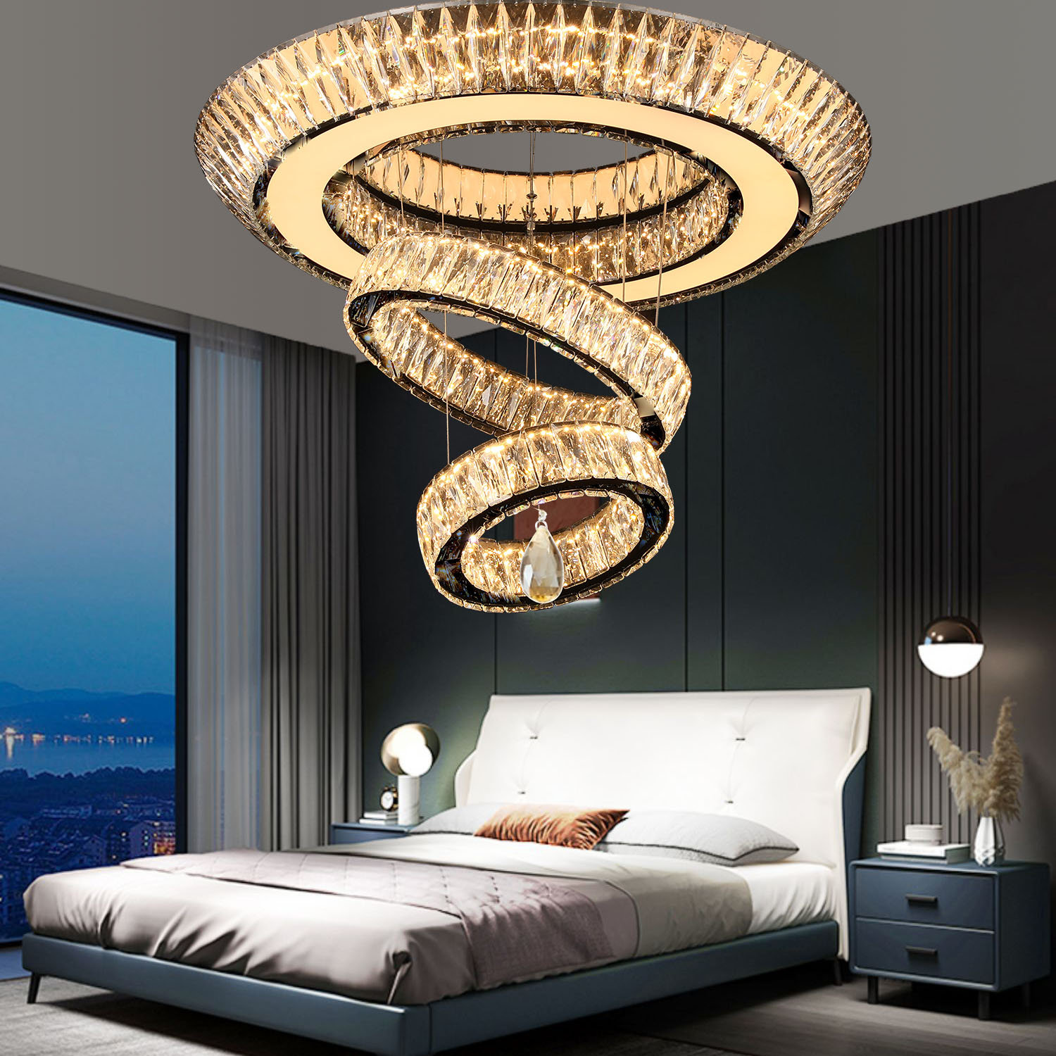 Rosdorf Park Jaimmie 32 Inch Modern Large Ring Crystal Chandelier ...