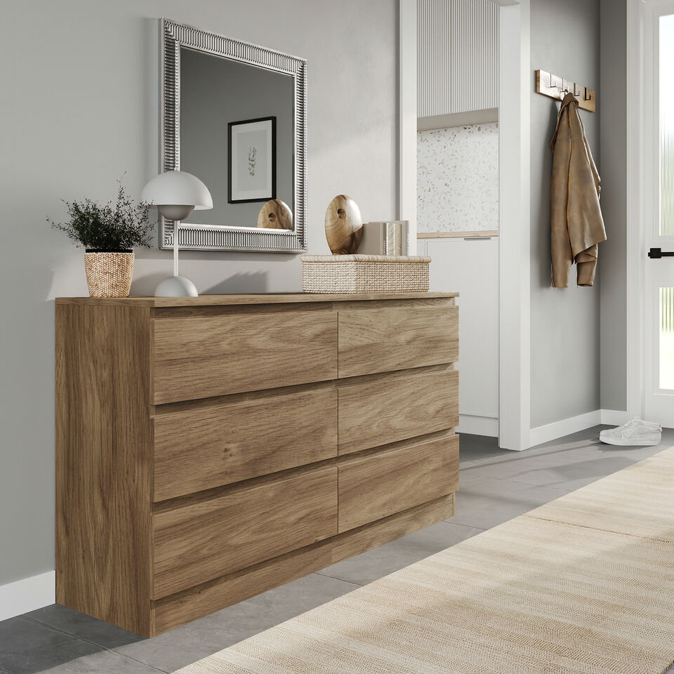 17 Stories Wooden Chest of 6 Drawers Bedroom Furniture Storage Bedside ...