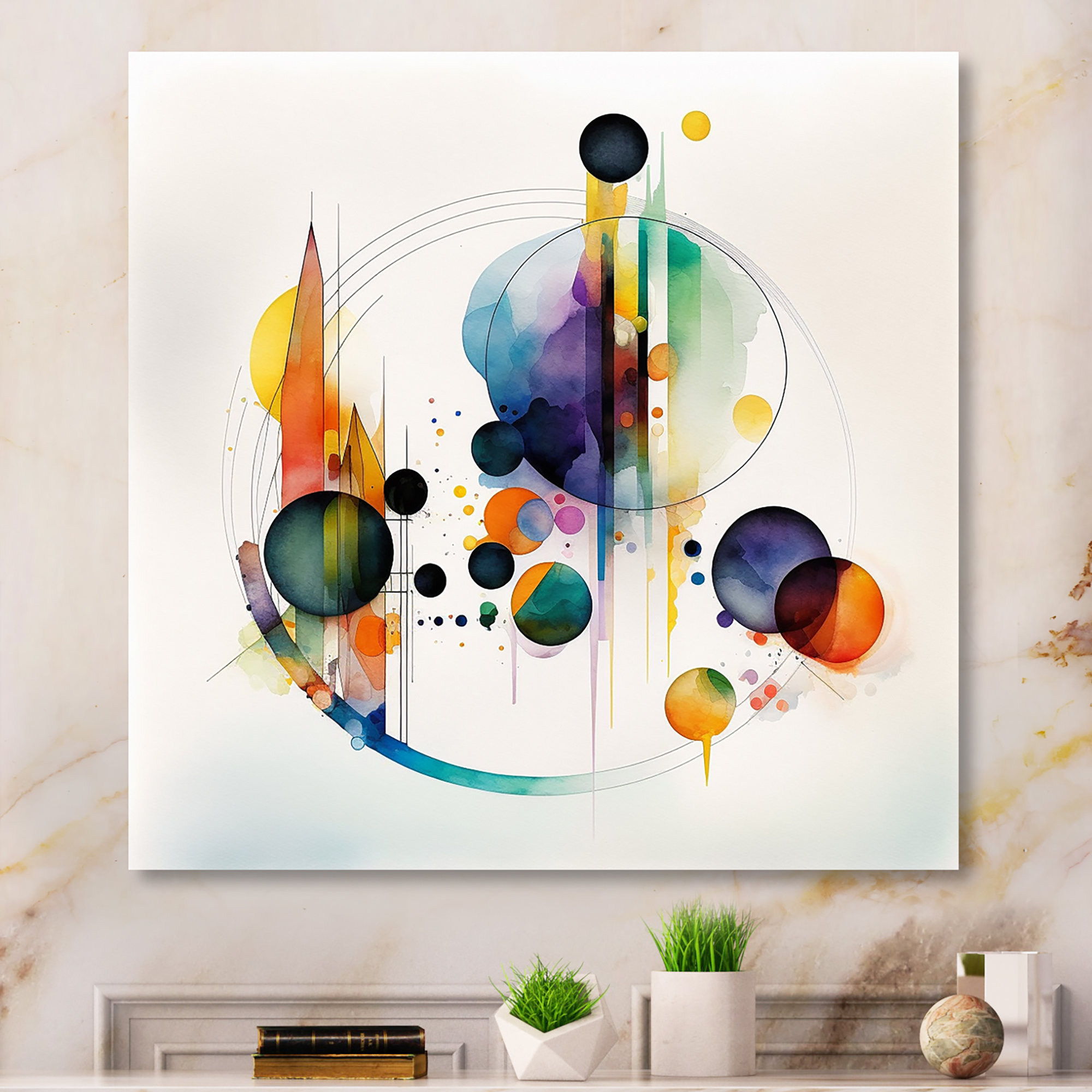 Ivy Bronx Multi-Color Watercolor Geometric Art I - Painting on Canvas ...