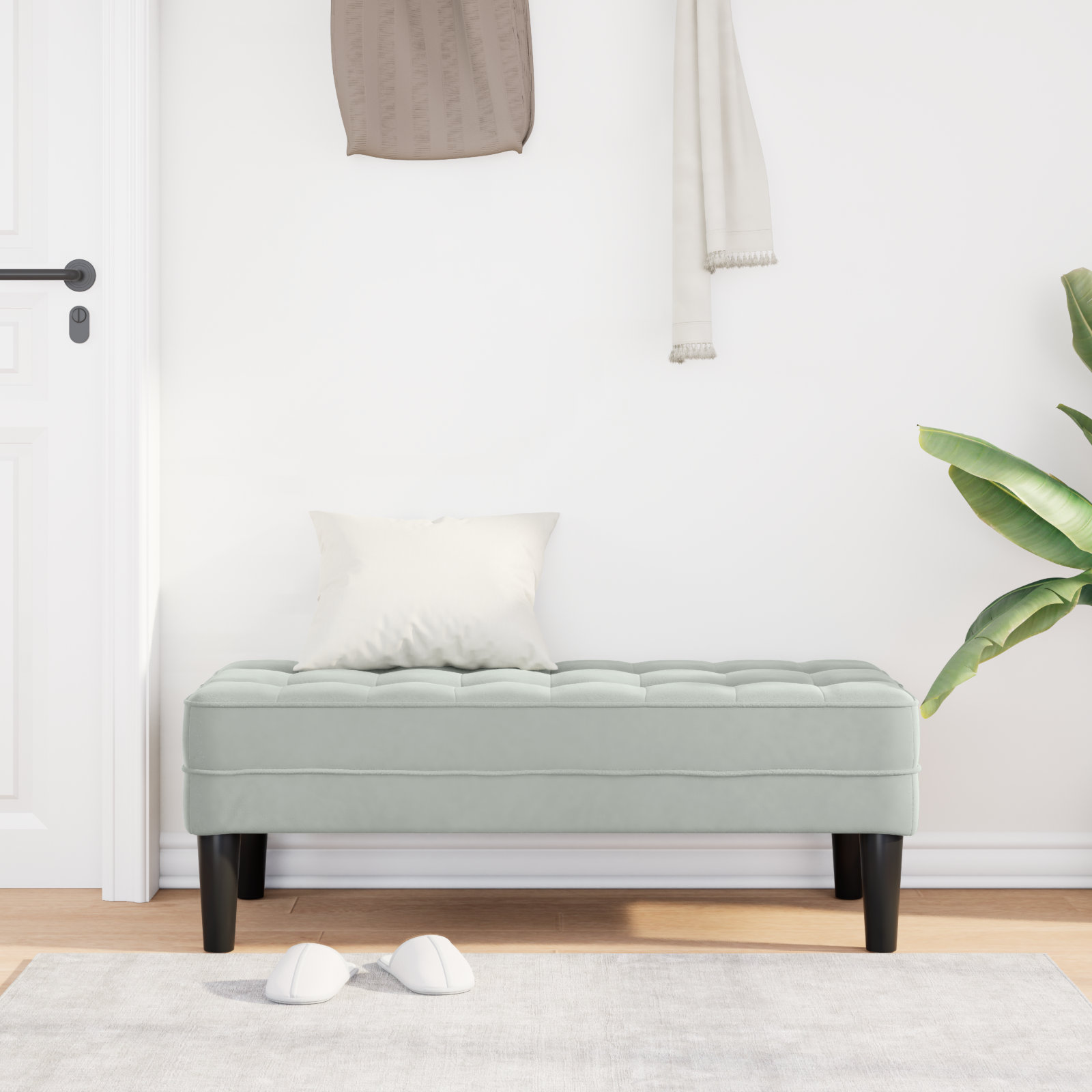 Latitude Run® Light Grey Velvet Bench 113 Cm | Wayfair