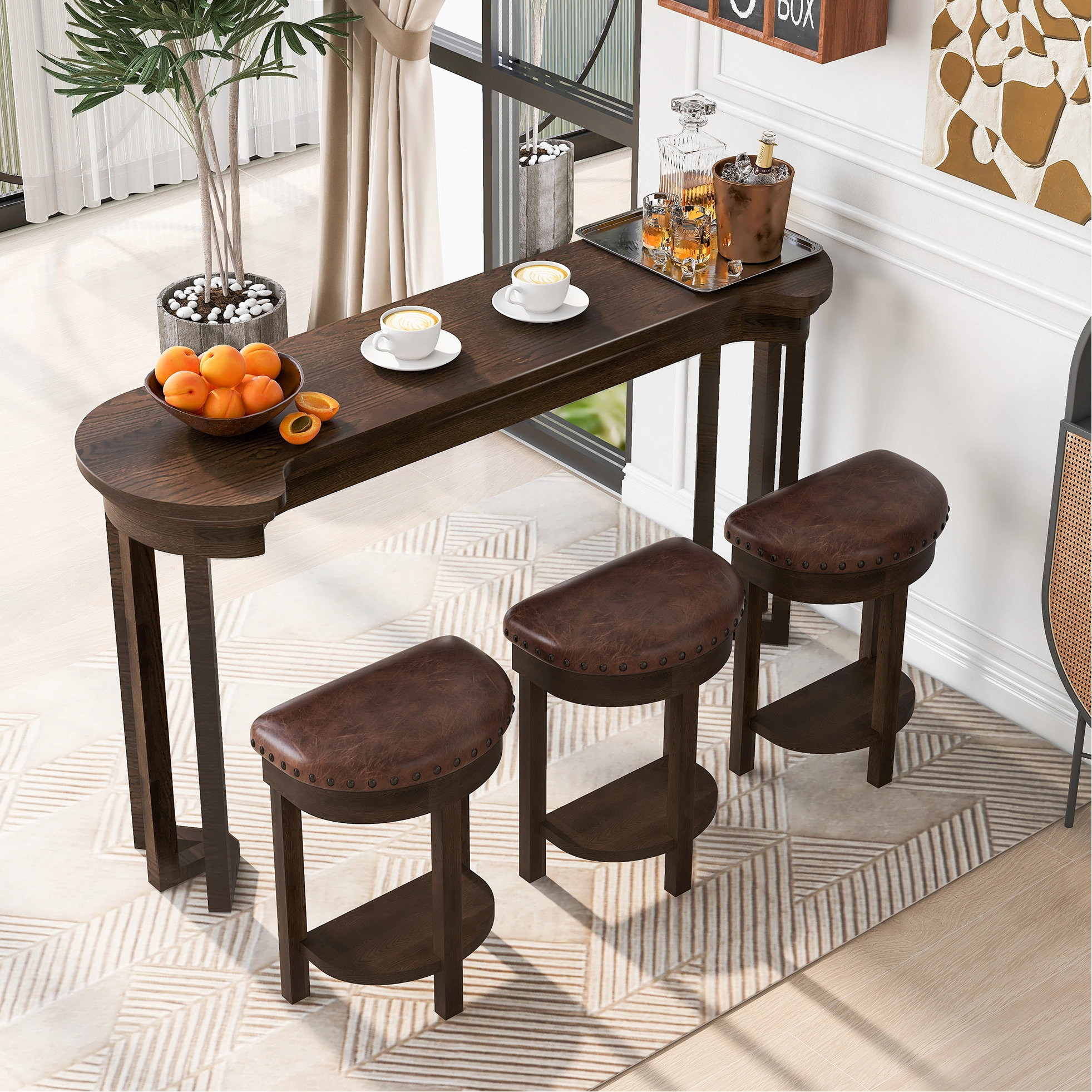 Lark Manor 4 Piece Bar Table Set with3 PU Upholstered Bar Stools ...