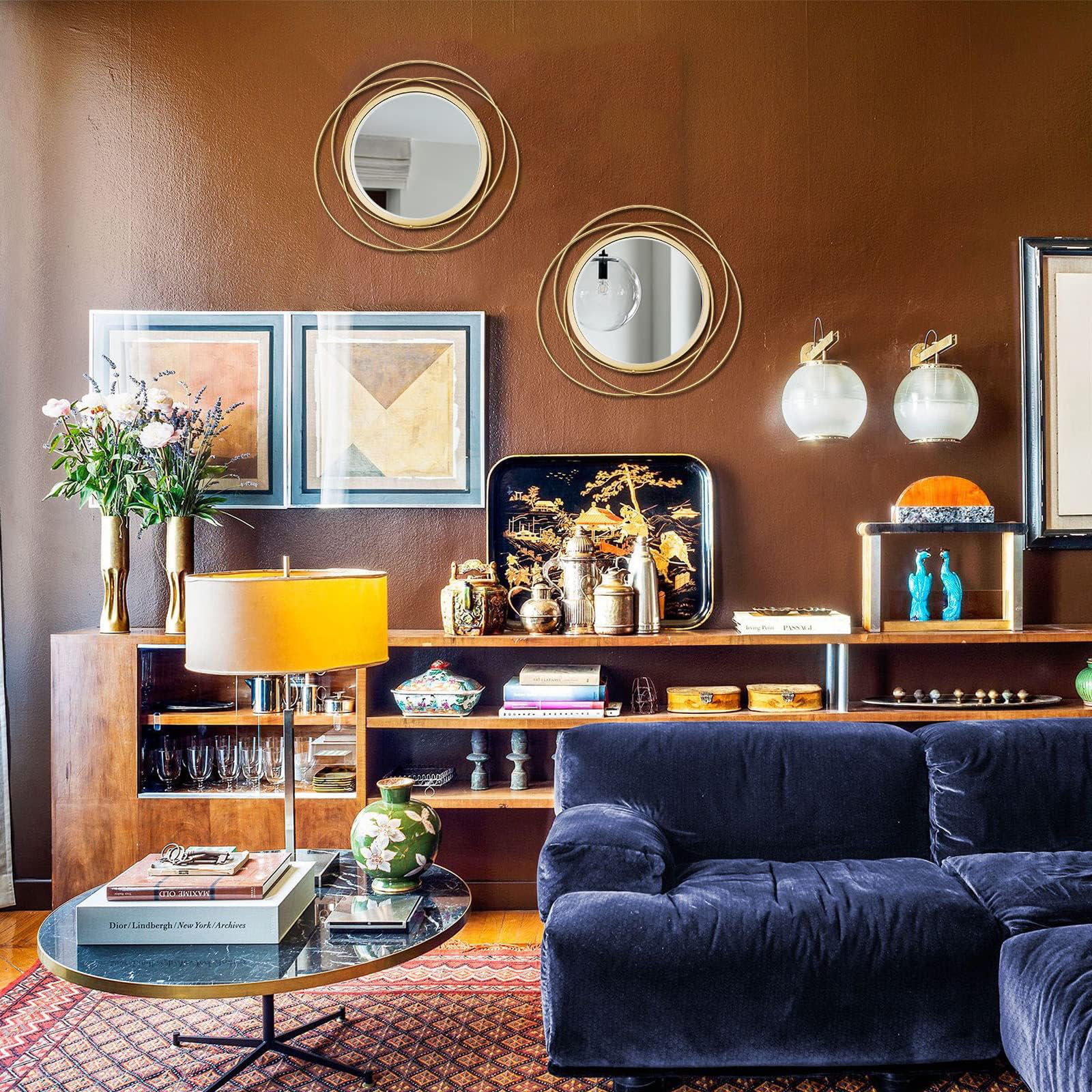 Mercer41 3 Set 13 Inch Gold Circle Mirrors Wall Decor Iron Frame Wire ...