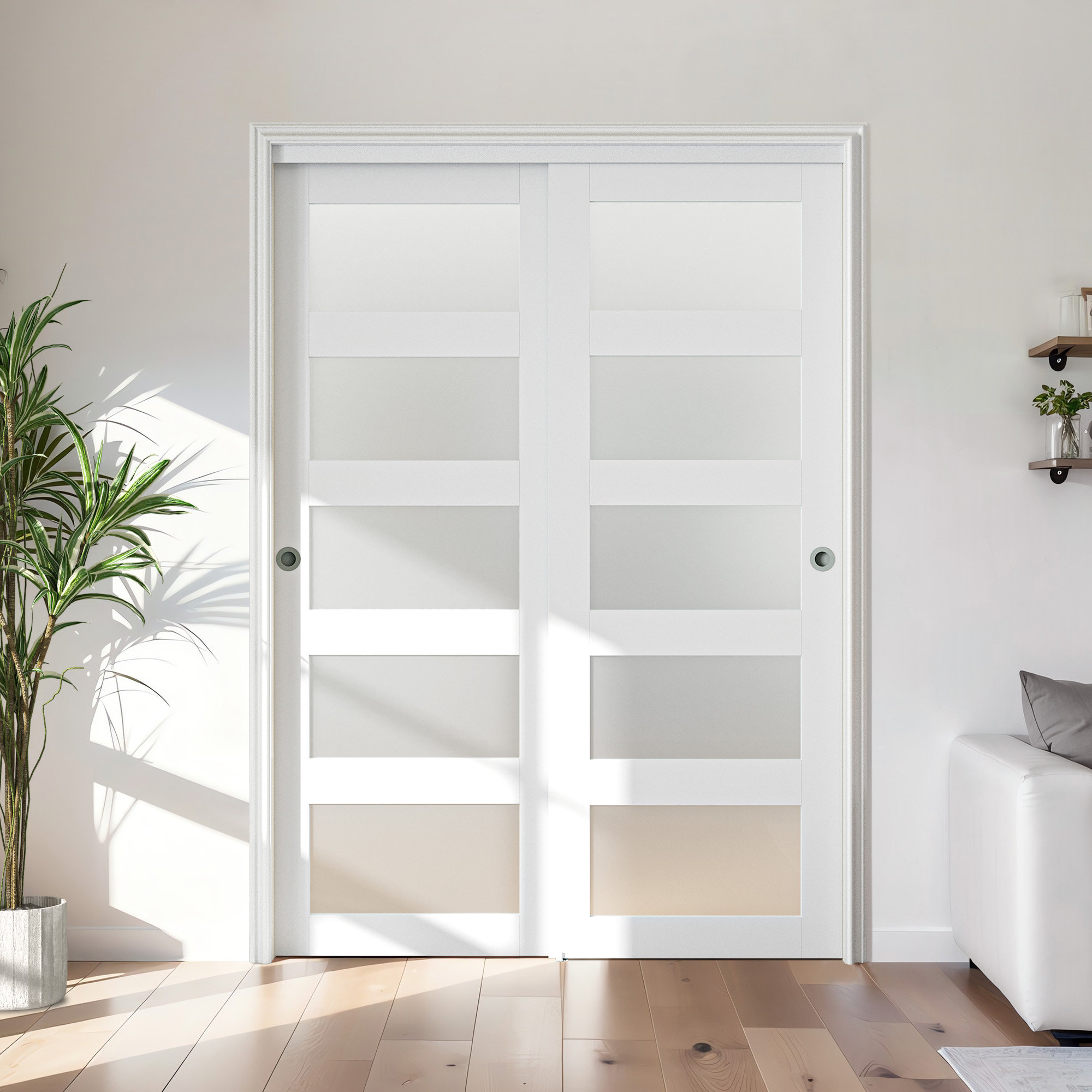 DoorFusion 80'' Frosted Glass Sliding Closet Doors With Installation ...