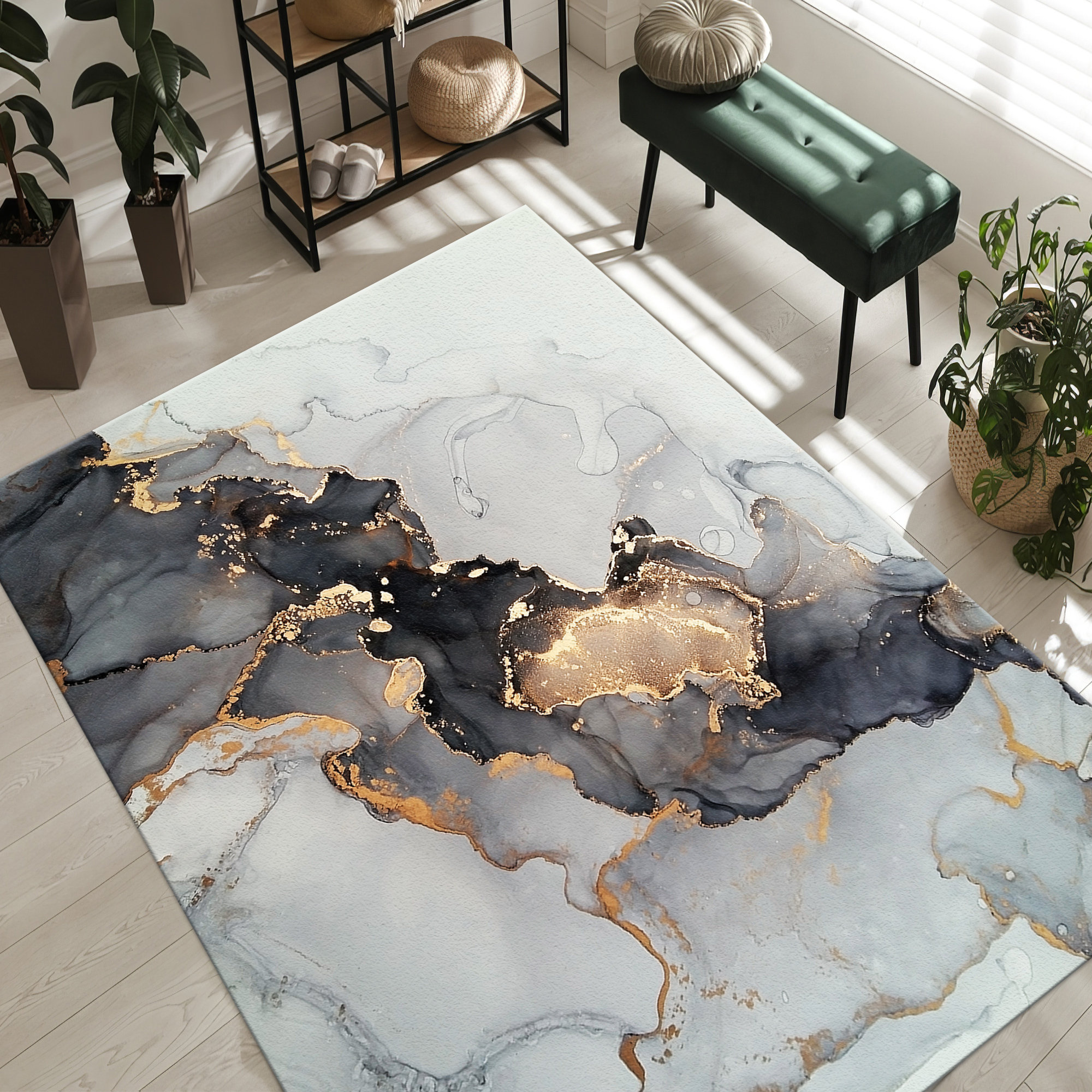 kayra export Floral Printed Non Woven Soft Rug with Bold and Subtle ...