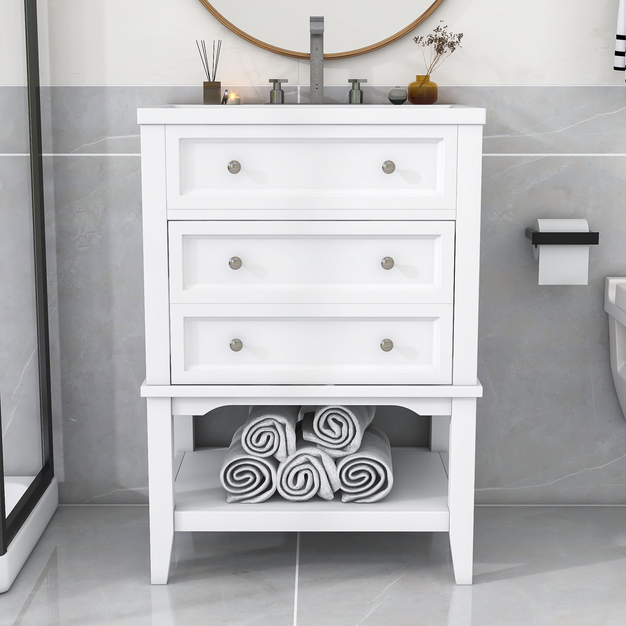 Winston Porter Danil Wood Bathroom Vanity With Sink, Drawer, and Shelf ...