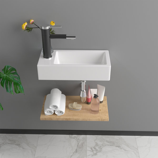 Lofeyo 15" Bathroom Sink Wall Mounted Fireclay Pure White Sink Left ...