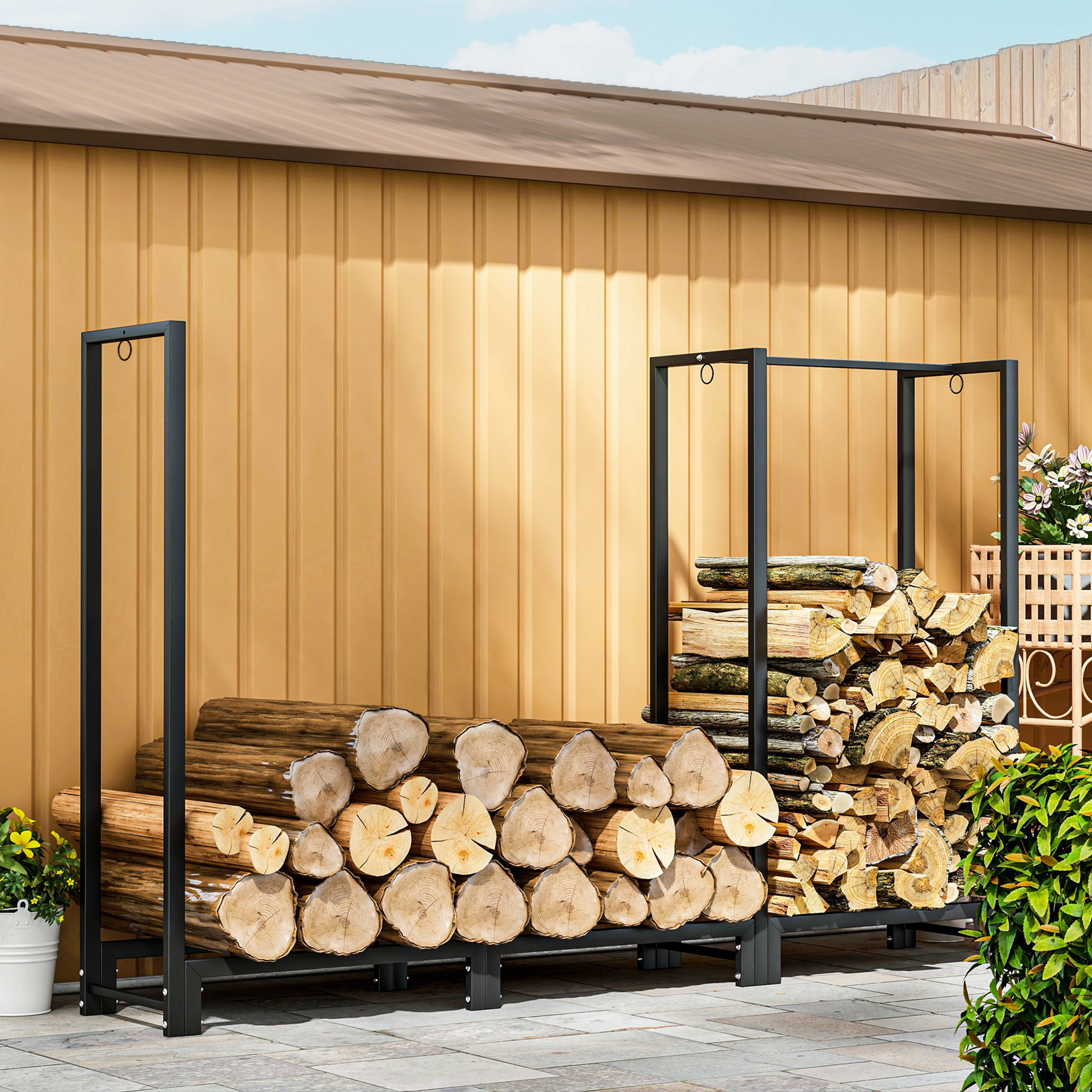 17 Stories 6ft Firewood Rack Steel Dual-Space Wood Storage Outdoor ...