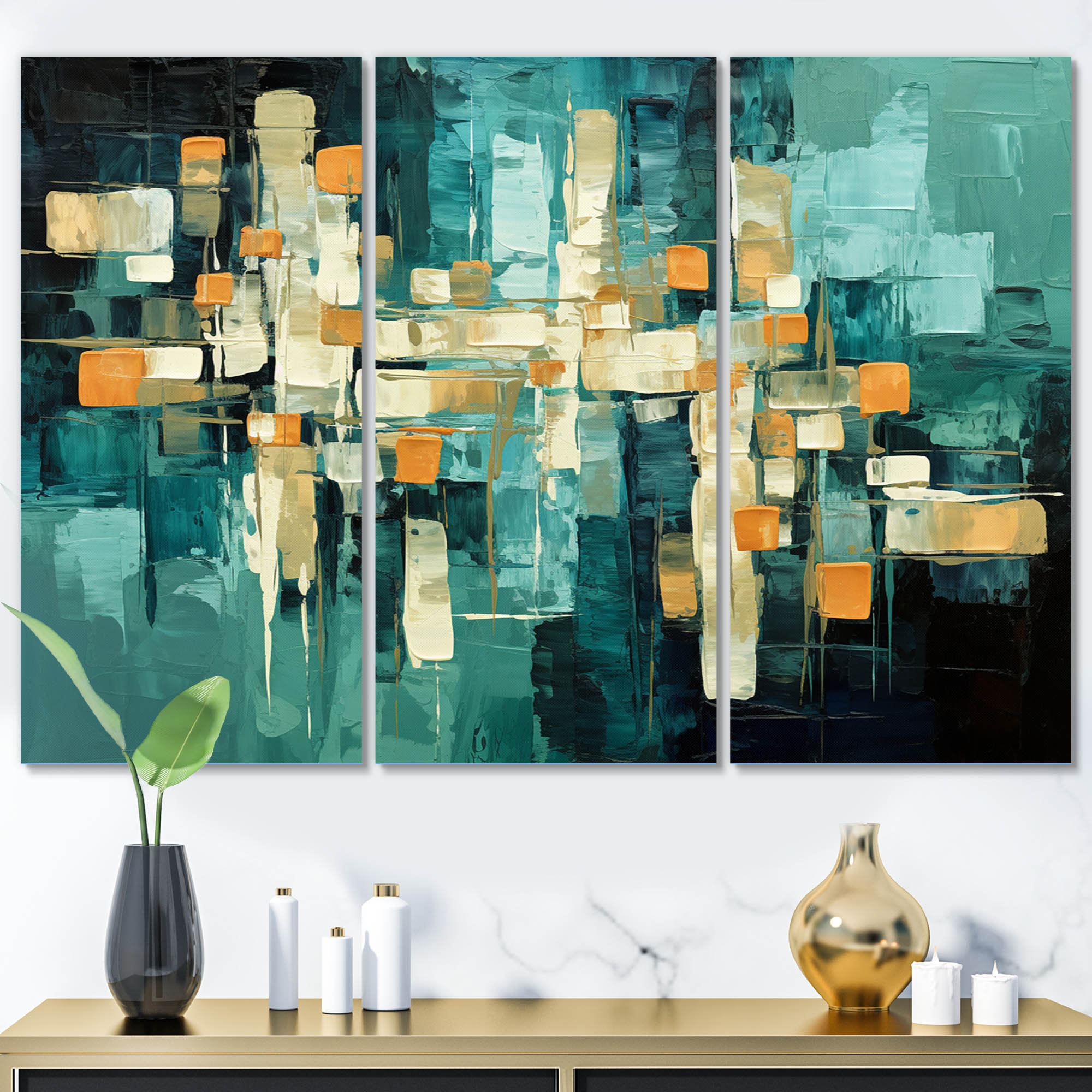 Design Art Continuation And Departure Retro Gold And Teal V - Abstract ...