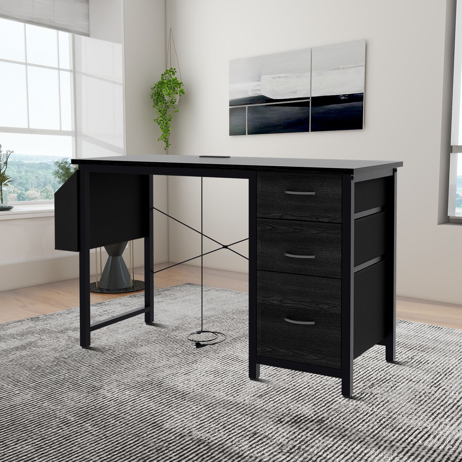 Inbox Zero Modern vintage style computer desk with storage drawers and ...