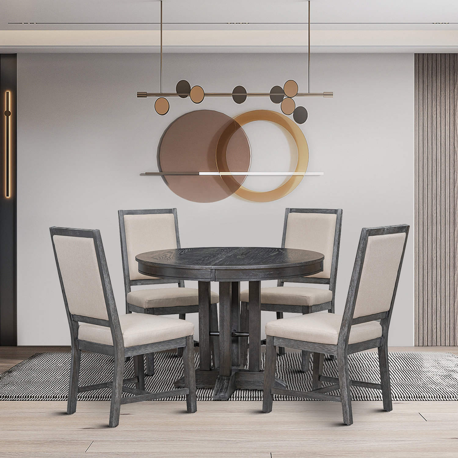 Gracie Oaks Vintage Style 5 - Piece Extendable Pedestal Dining Set with ...