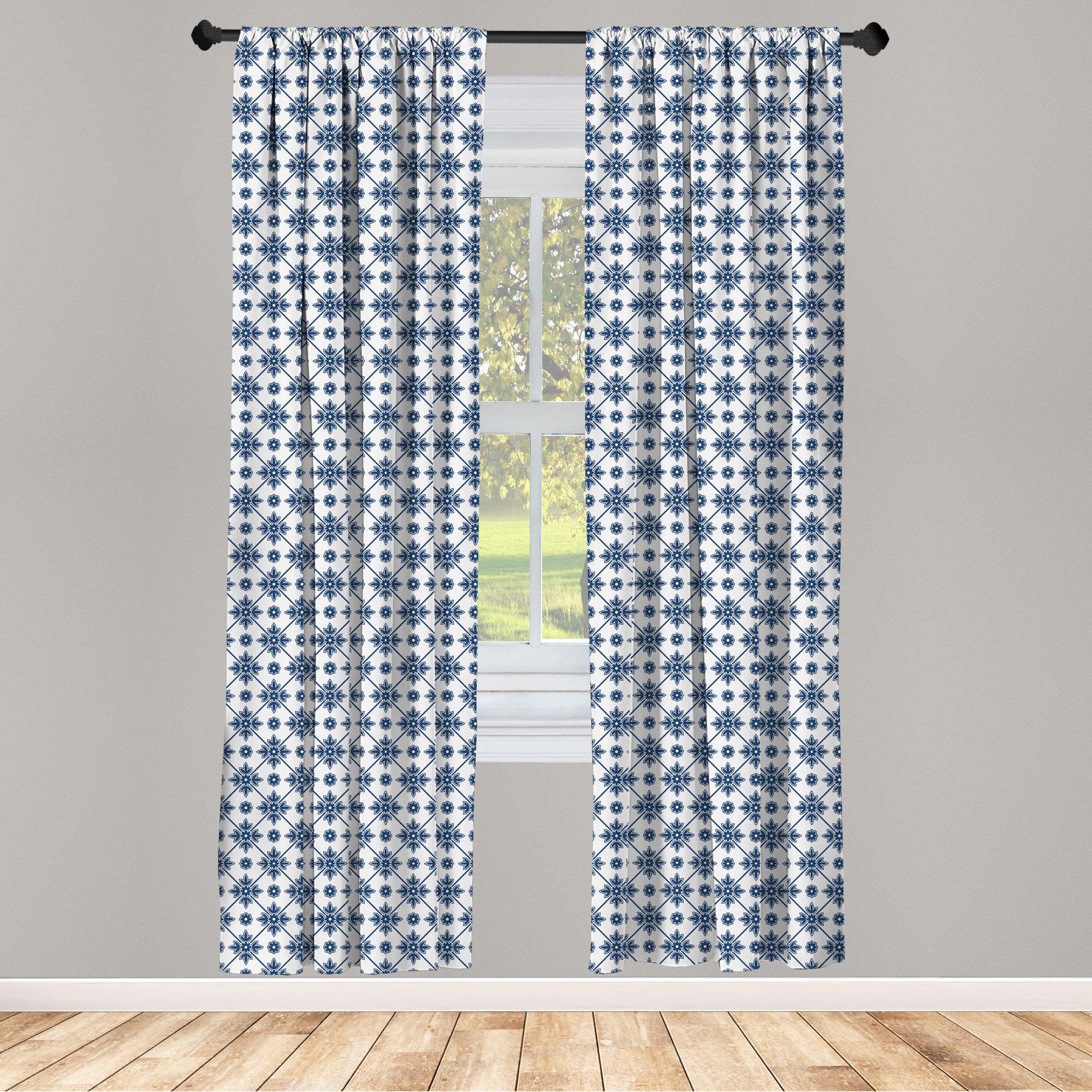 East Urban Home Dutch Geometric Semi-Sheer Rod Pocket Curtain Panels ...